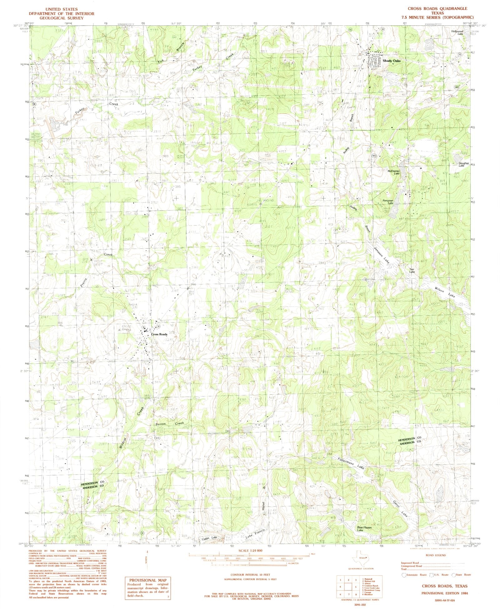 Classic USGS Cross Roads Texas 7.5'x7.5' Topo Map – MyTopo Map Store