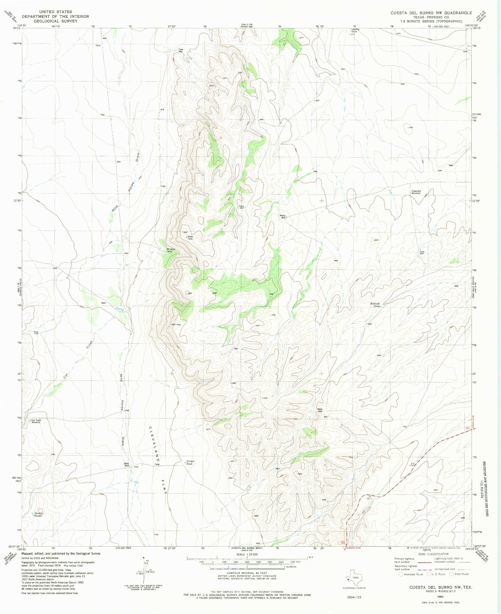 Classic USGS Cuesta Del Burro NW Texas 7.5'x7.5' Topo Map – MyTopo Map ...