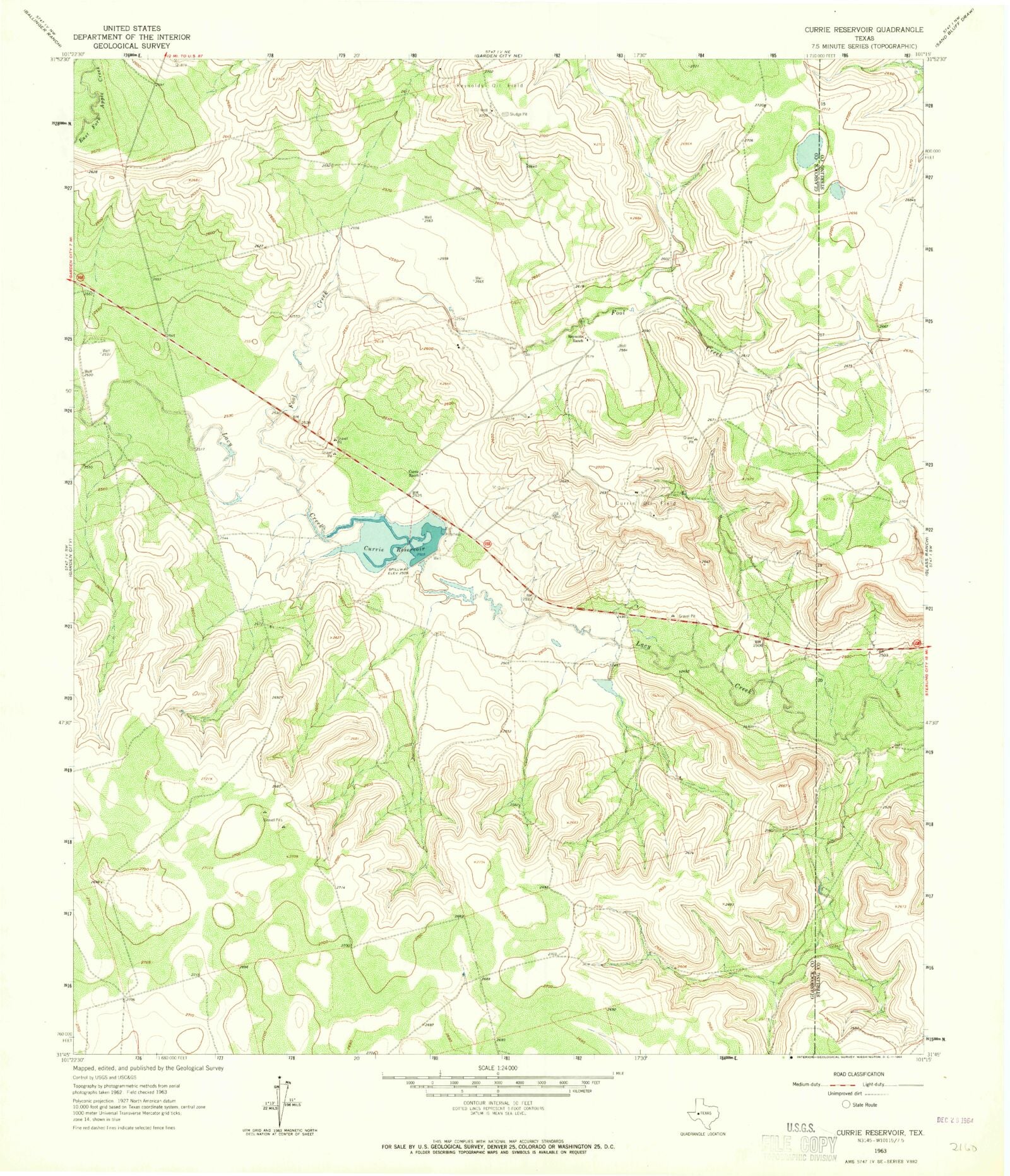 Classic USGS Currie Reservoir Texas 7.5'x7.5' Topo Map – MyTopo Map Store