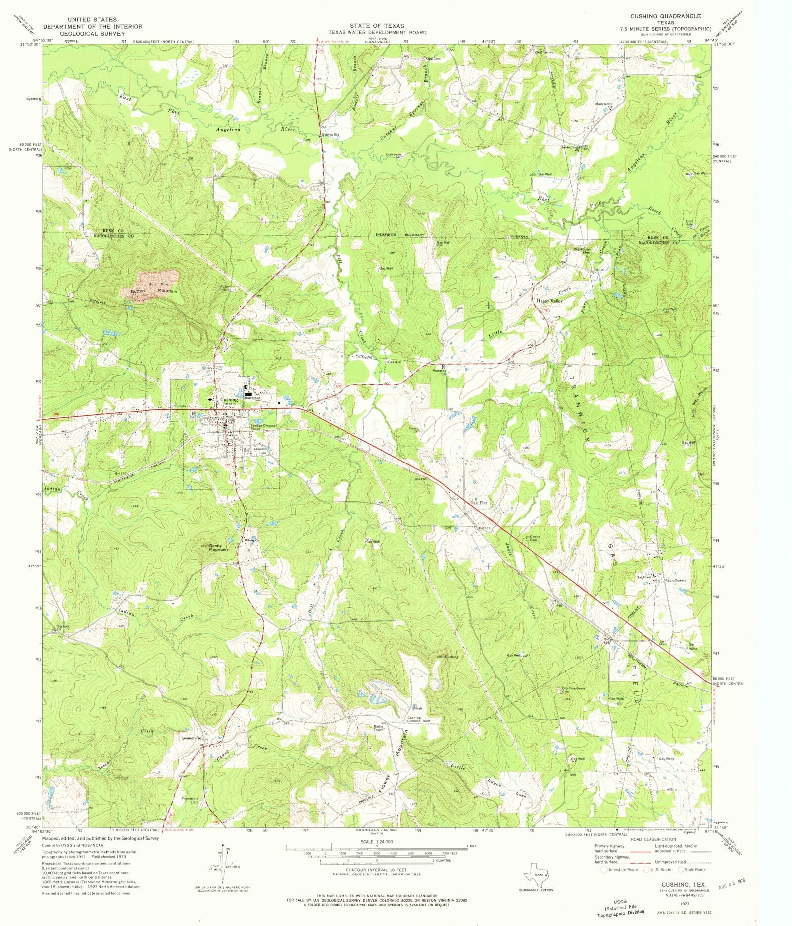 Classic USGS Cushing Texas 7.5'x7.5' Topo Map – MyTopo Map Store