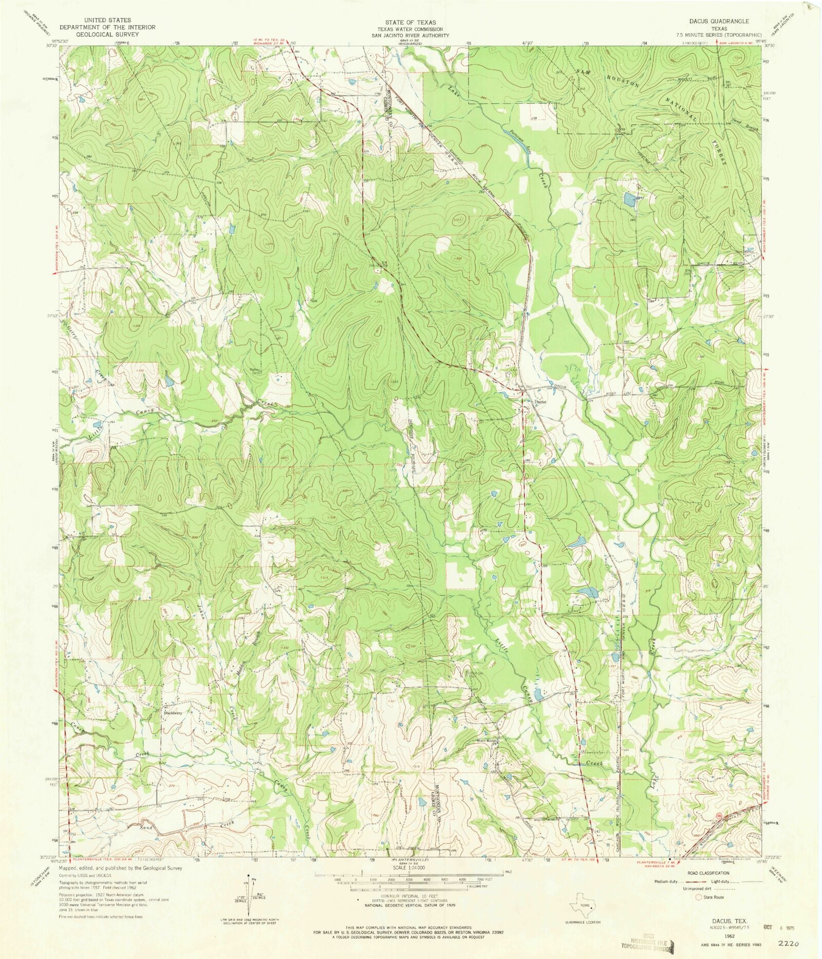 Classic USGS Dacus Texas 7.5'x7.5' Topo Map – MyTopo Map Store