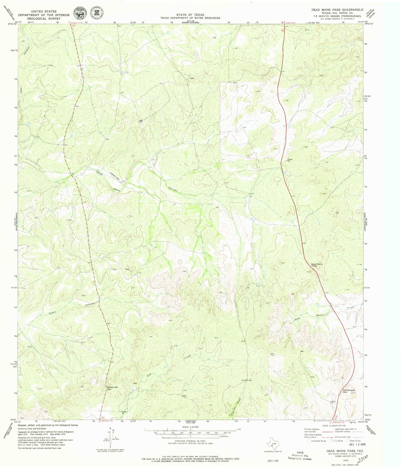 Classic USGS Dead Mans Pass Texas 7.5'x7.5' Topo Map – MyTopo Map Store
