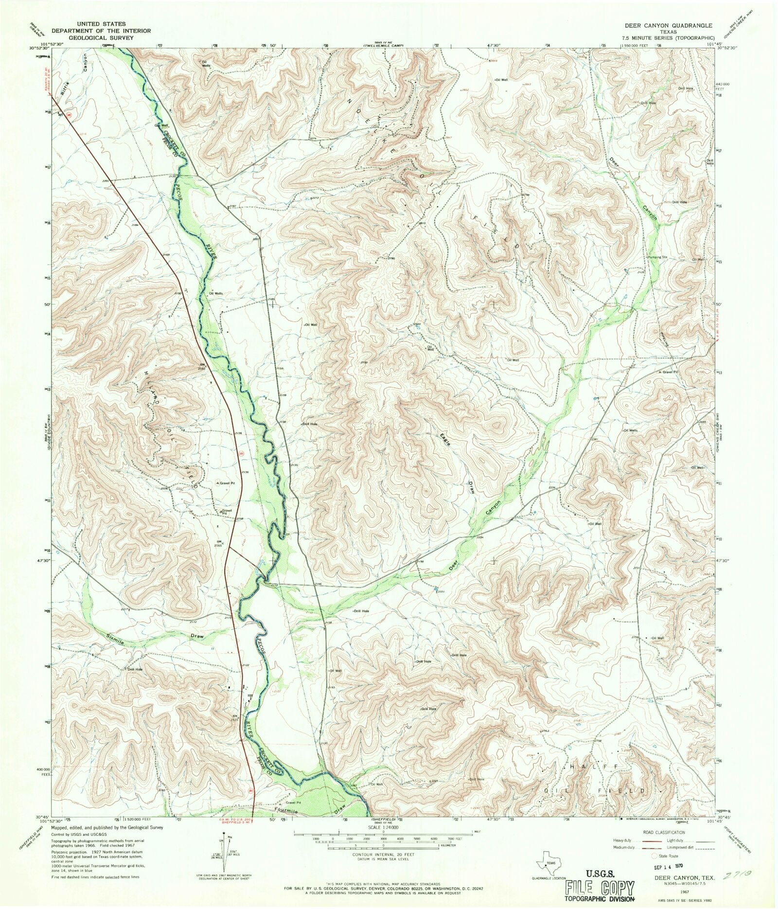 Classic USGS Deer Canyon Texas 7.5'x7.5' Topo Map – MyTopo Map Store