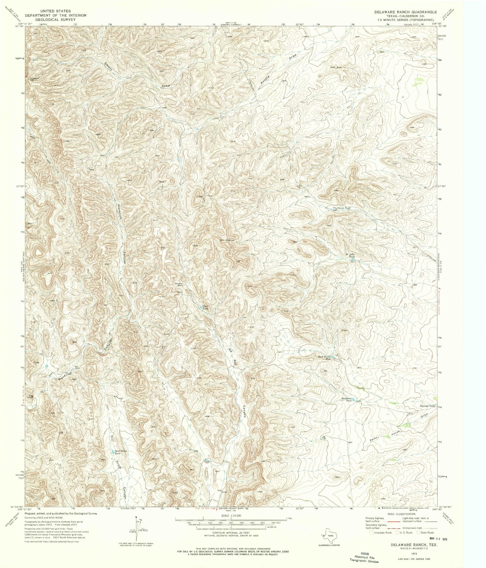 Classic USGS Delaware Ranch Texas 7.5'x7.5' Topo Map – MyTopo Map Store