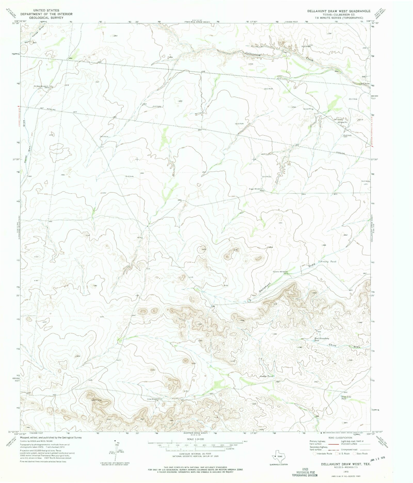Classic USGS Dellahunt Draw West Texas 7.5'x7.5' Topo Map – MyTopo Map ...