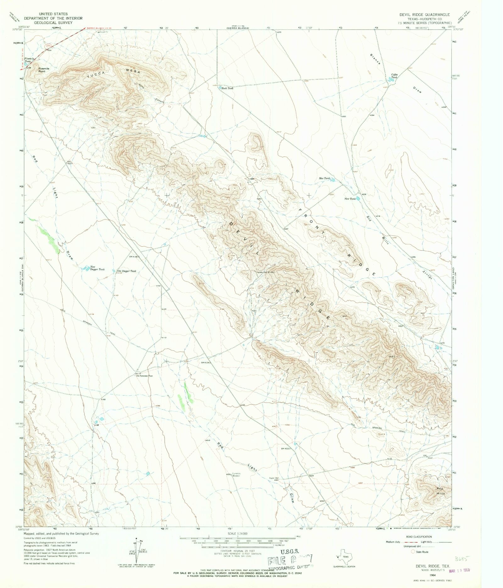 Classic USGS Devil Ridge Texas 7.5'x7.5' Topo Map – MyTopo Map Store