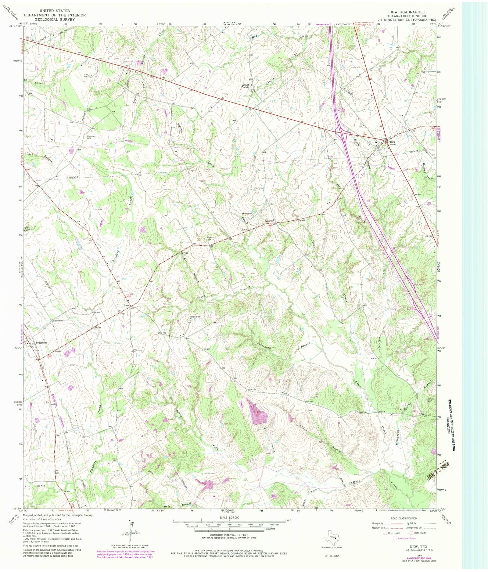 Classic USGS Dew Texas 7.5'x7.5' Topo Map – MyTopo Map Store