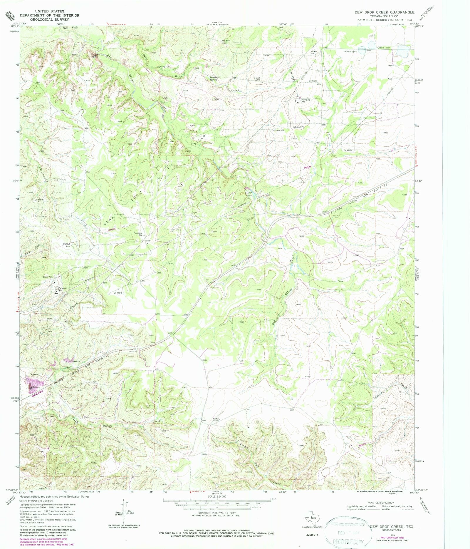 Classic USGS Dew Drop Creek Texas 7.5'x7.5' Topo Map – MyTopo Map Store