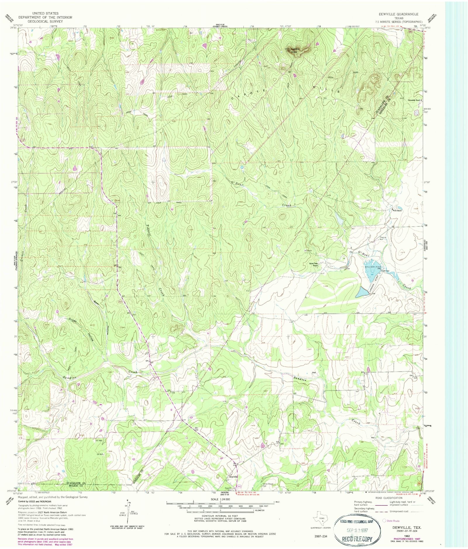 Classic USGS Dewville Texas 7.5'x7.5' Topo Map – MyTopo Map Store