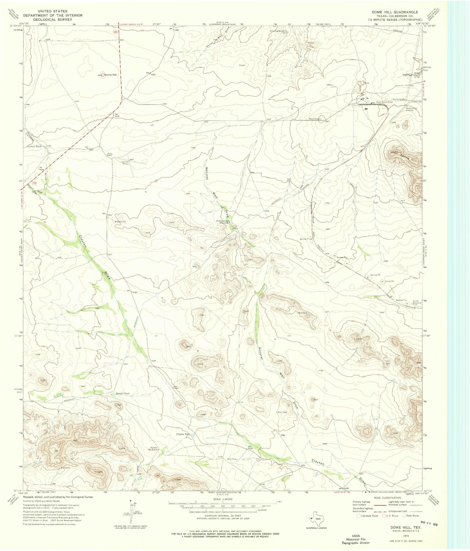 Classic USGS Dome Hill Texas 7.5'x7.5' Topo Map – MyTopo Map Store