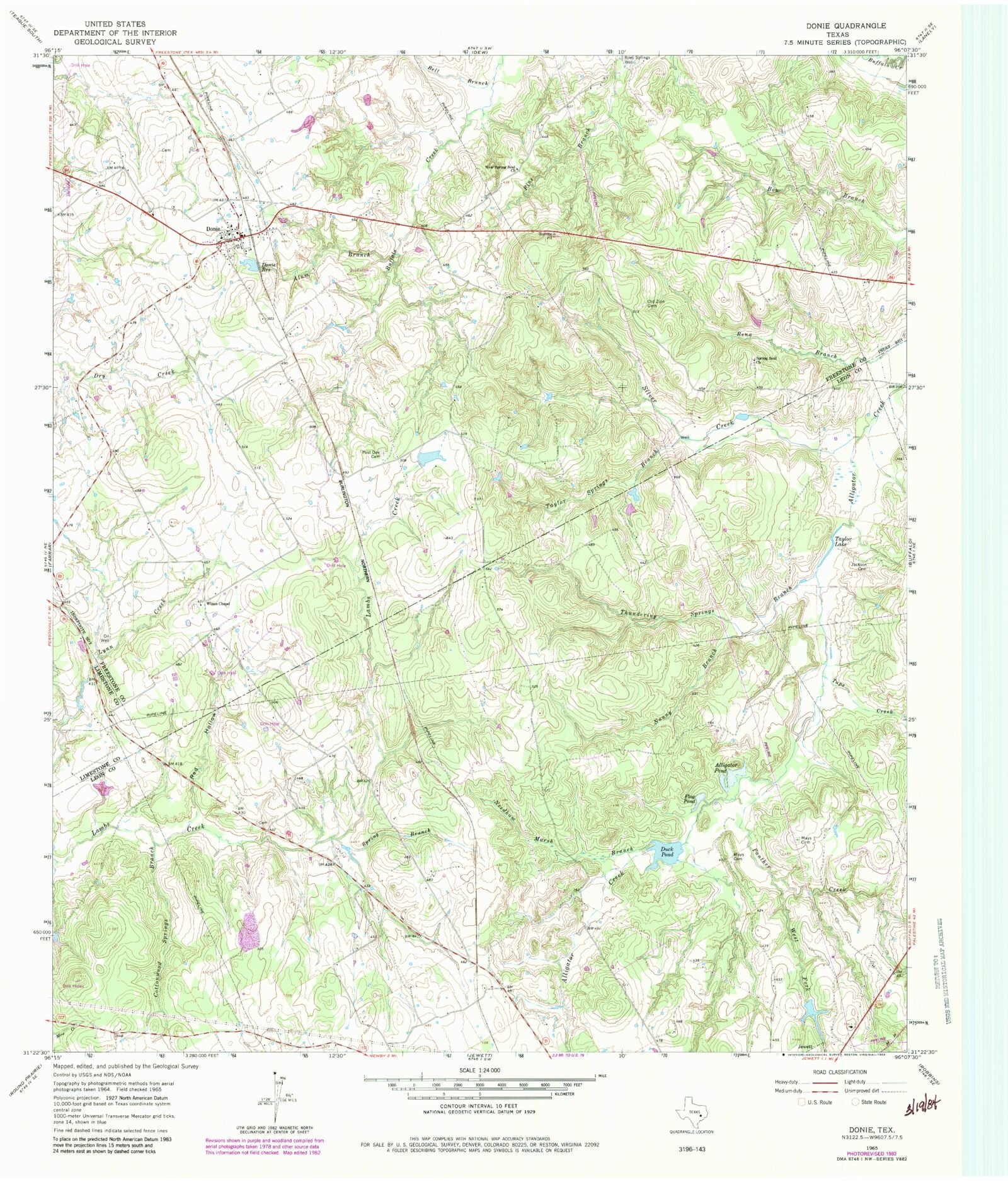 Classic USGS Donie Texas 7.5'x7.5' Topo Map – MyTopo Map Store
