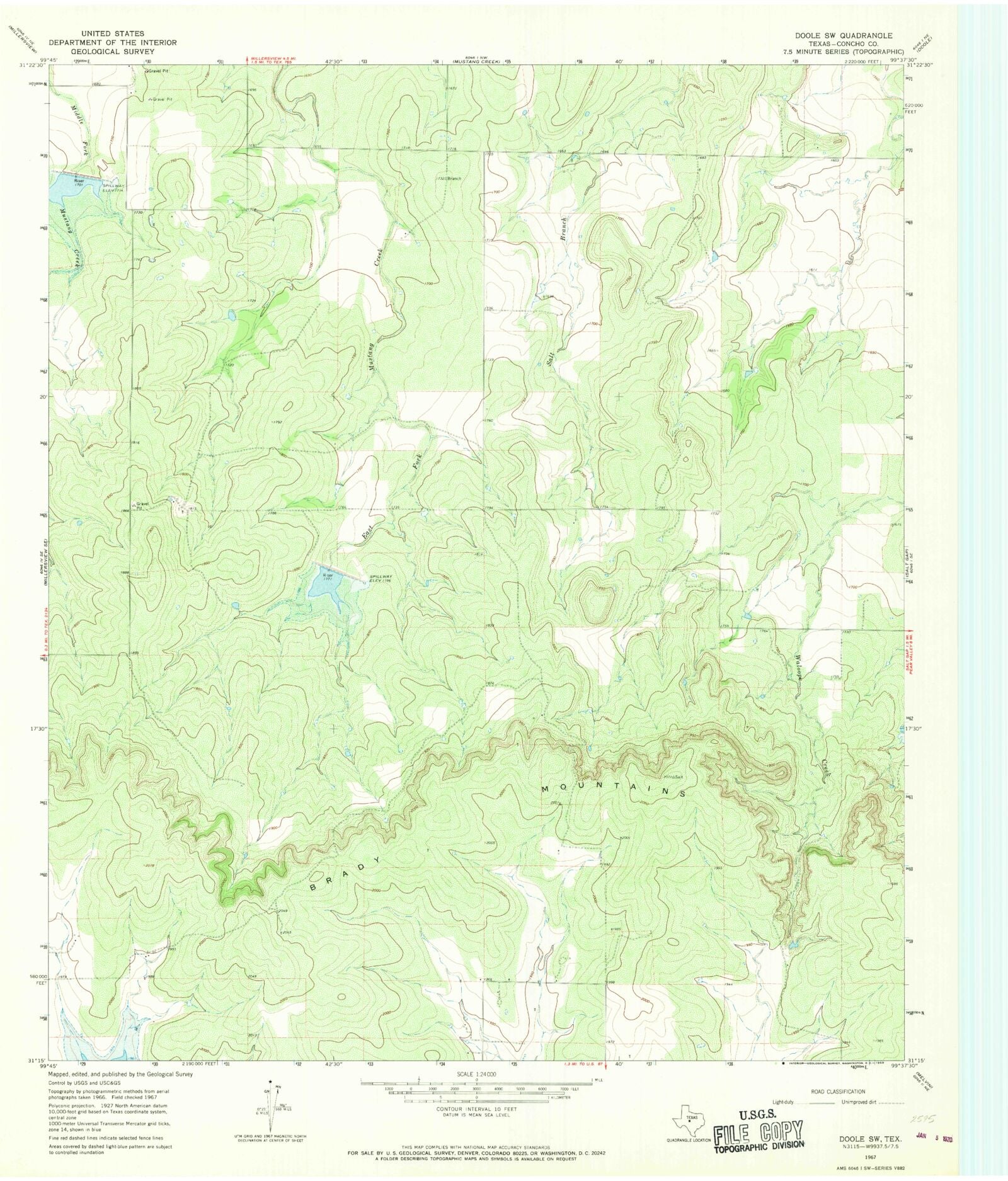 Classic USGS Doole SW Texas 7.5'x7.5' Topo Map – MyTopo Map Store