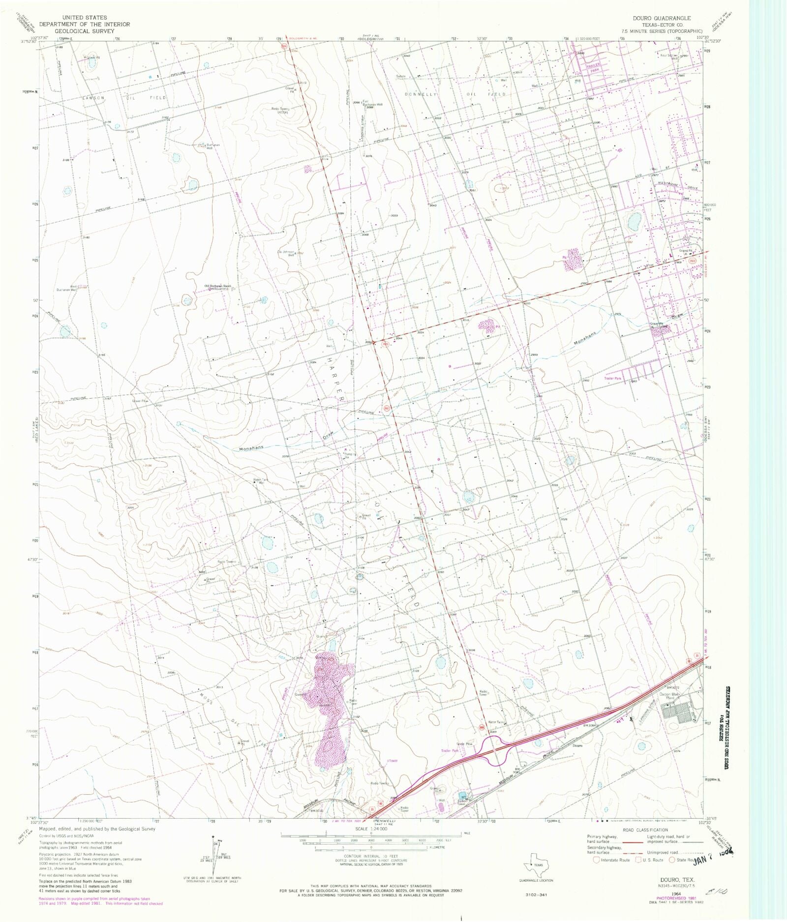 Classic USGS Douro Texas 7.5'x7.5' Topo Map – MyTopo Map Store