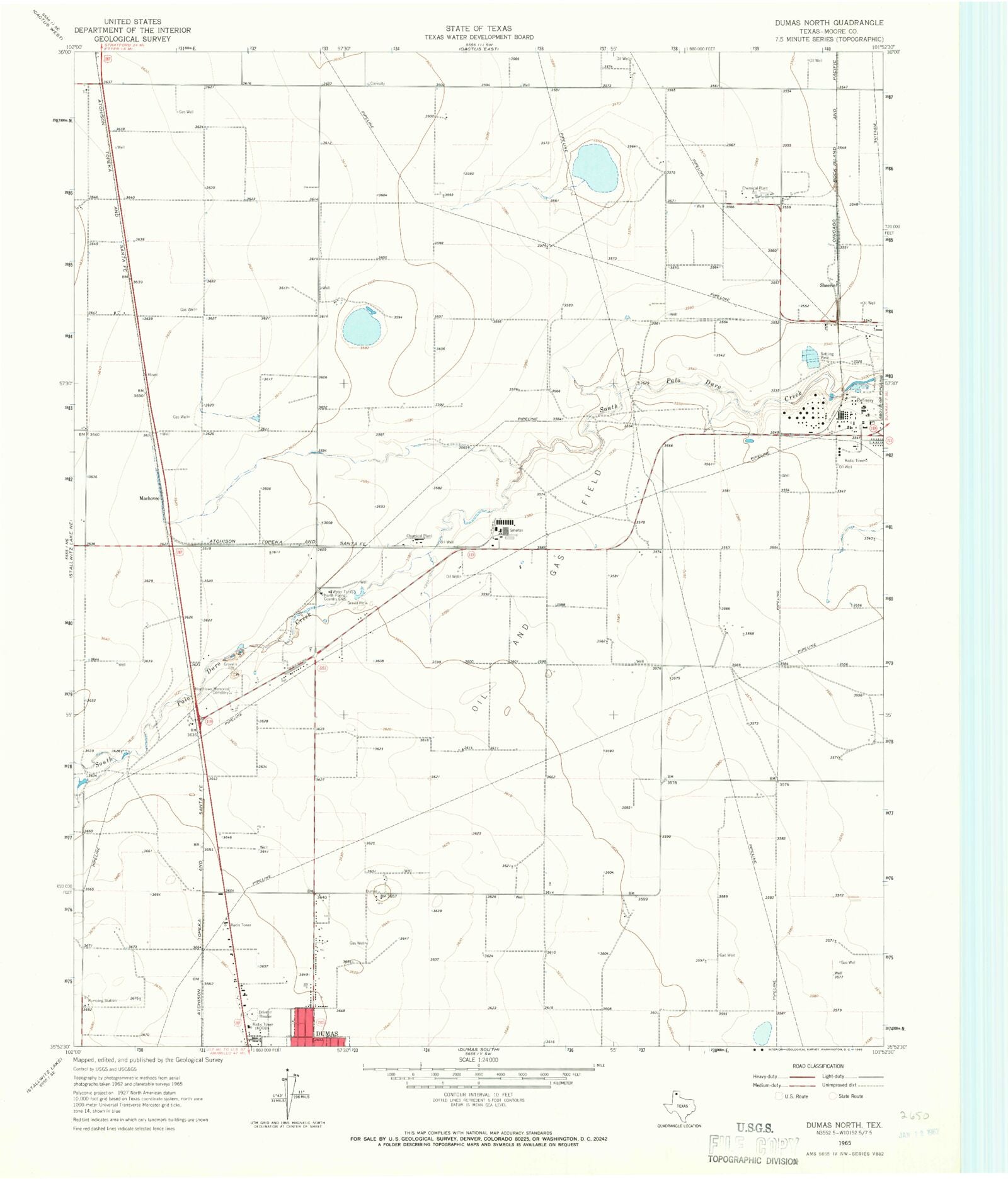 Classic USGS Dumas North Texas 7.5'x7.5' Topo Map – MyTopo Map Store