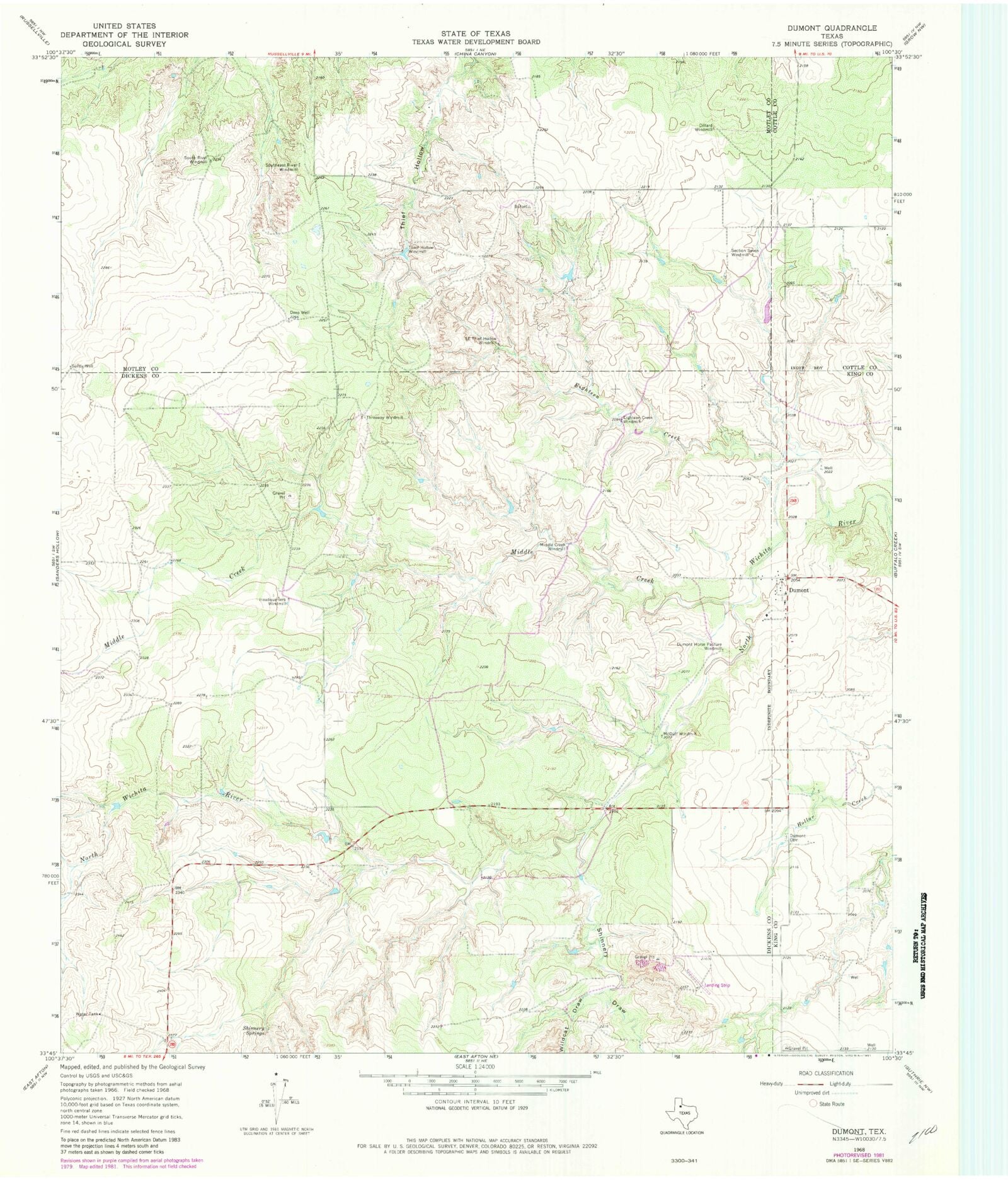 Classic USGS Dumont Texas 7.5'x7.5' Topo Map – MyTopo Map Store