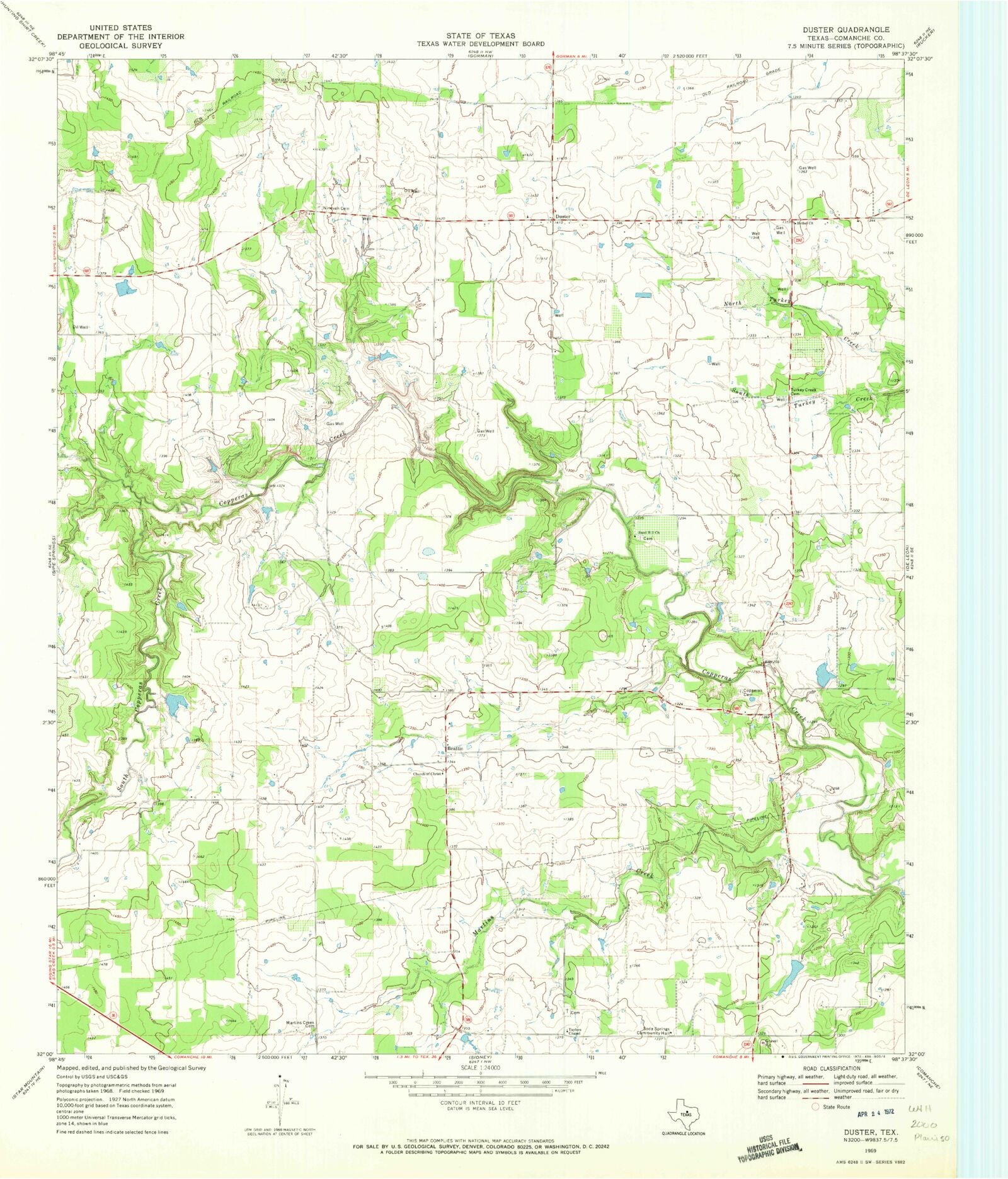 Classic USGS Duster Texas 7.5'x7.5' Topo Map – MyTopo Map Store