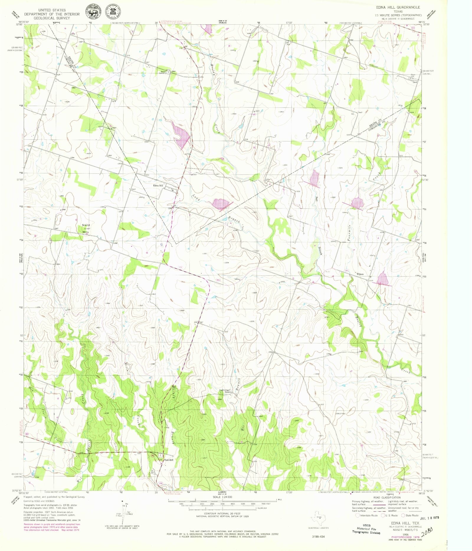 Classic USGS Edna Hill Texas 7.5'x7.5' Topo Map – MyTopo Map Store