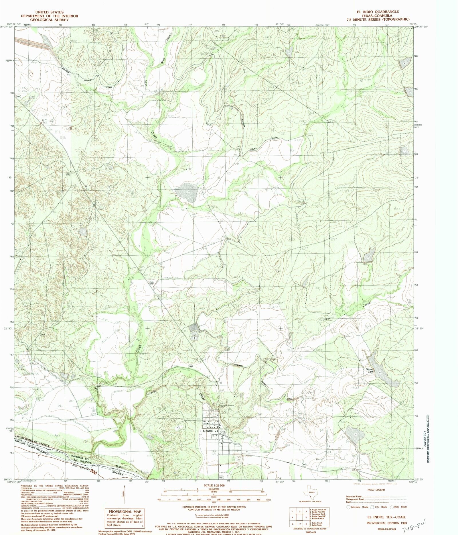 Classic USGS El Indio Texas 7.5'x7.5' Topo Map – MyTopo Map Store