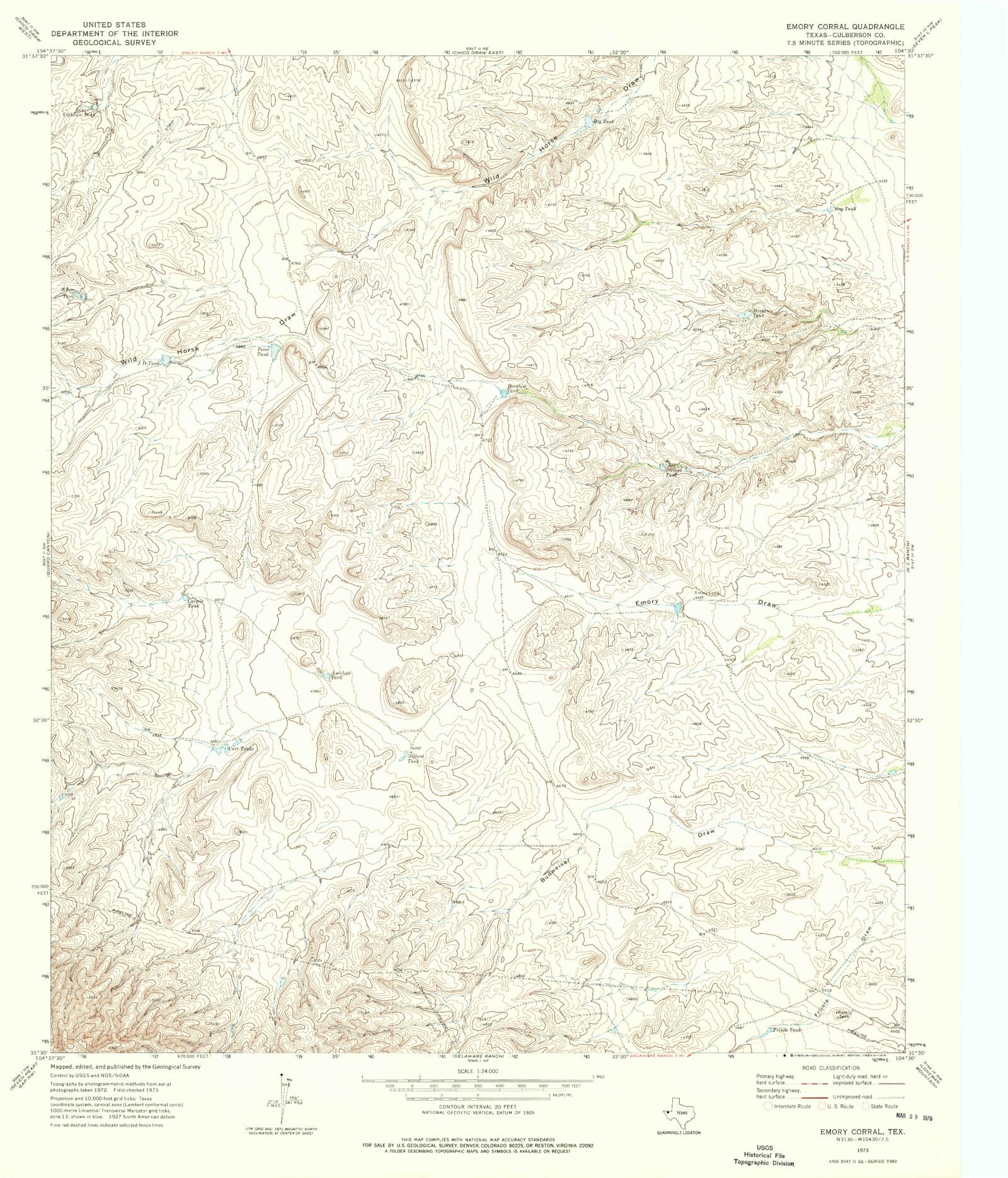 Classic USGS Emory Corral Texas 7.5'x7.5' Topo Map – MyTopo Map Store