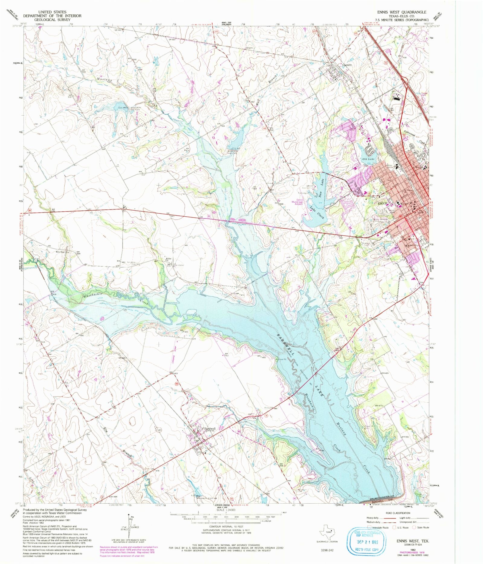 Classic USGS Ennis West Texas 7.5'x7.5' Topo Map – MyTopo Map Store