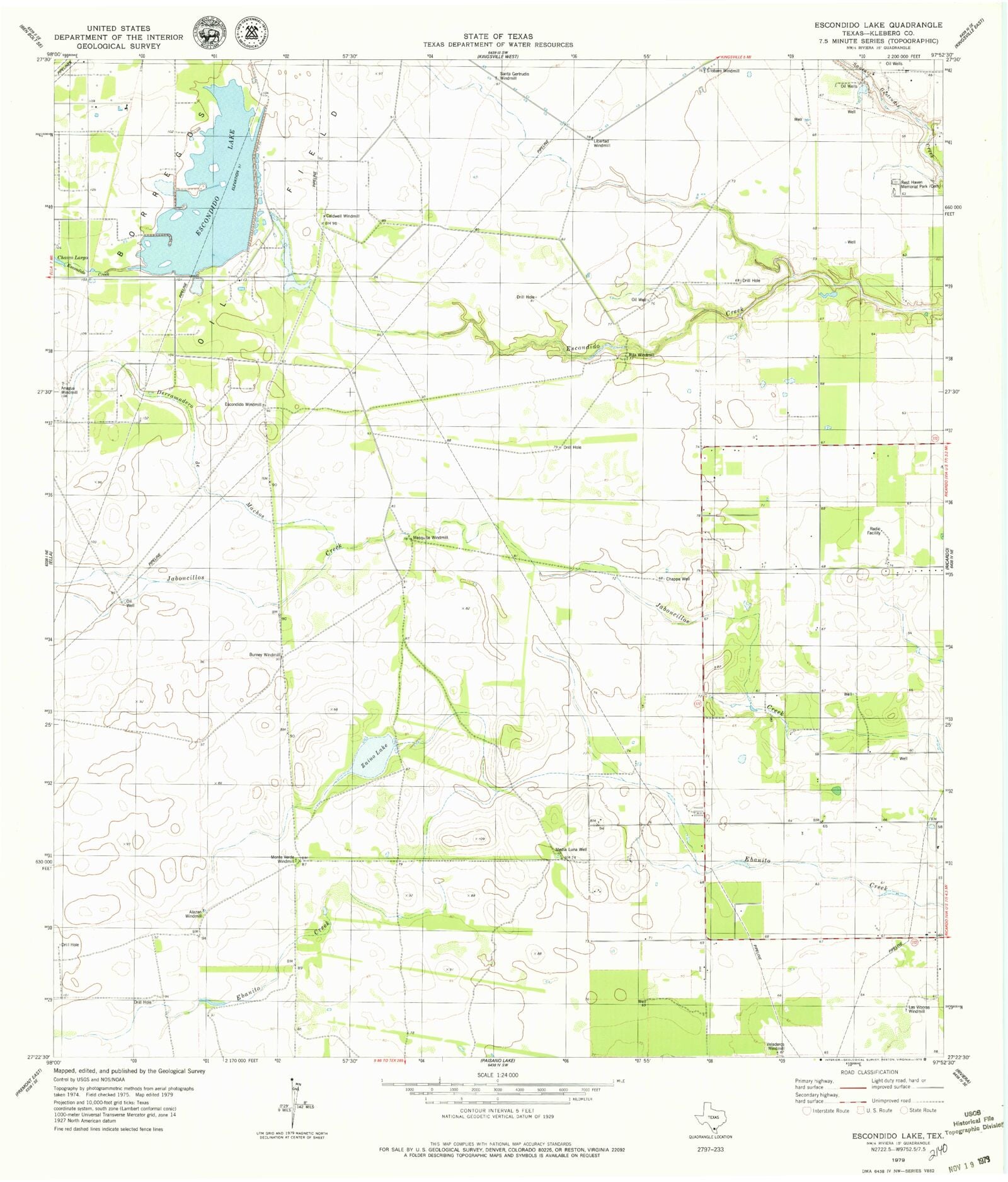 Classic USGS Escondido Lake Texas 7.5'x7.5' Topo Map – MyTopo Map Store
