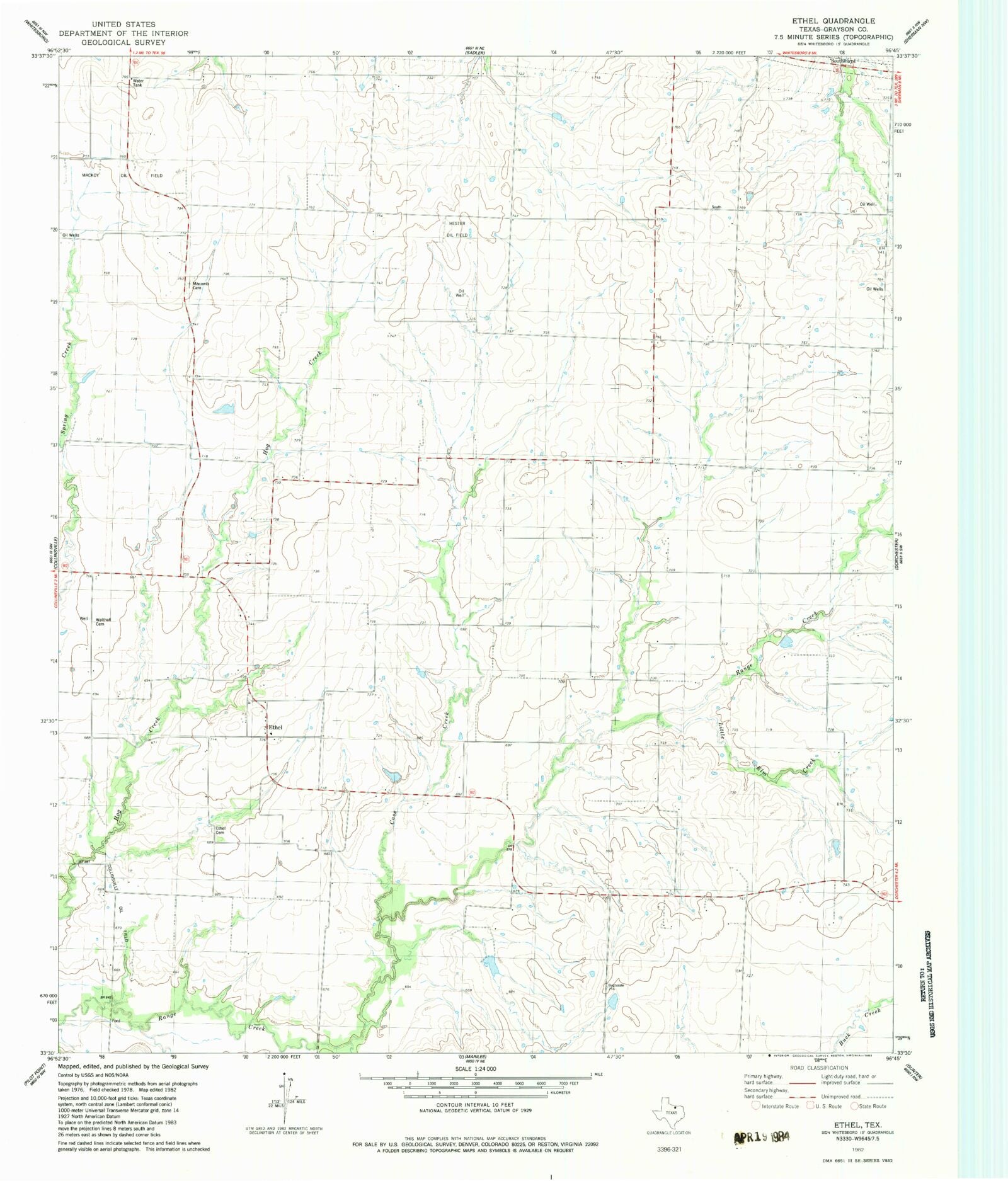 Classic USGS Ethel Texas 7.5'x7.5' Topo Map – MyTopo Map Store