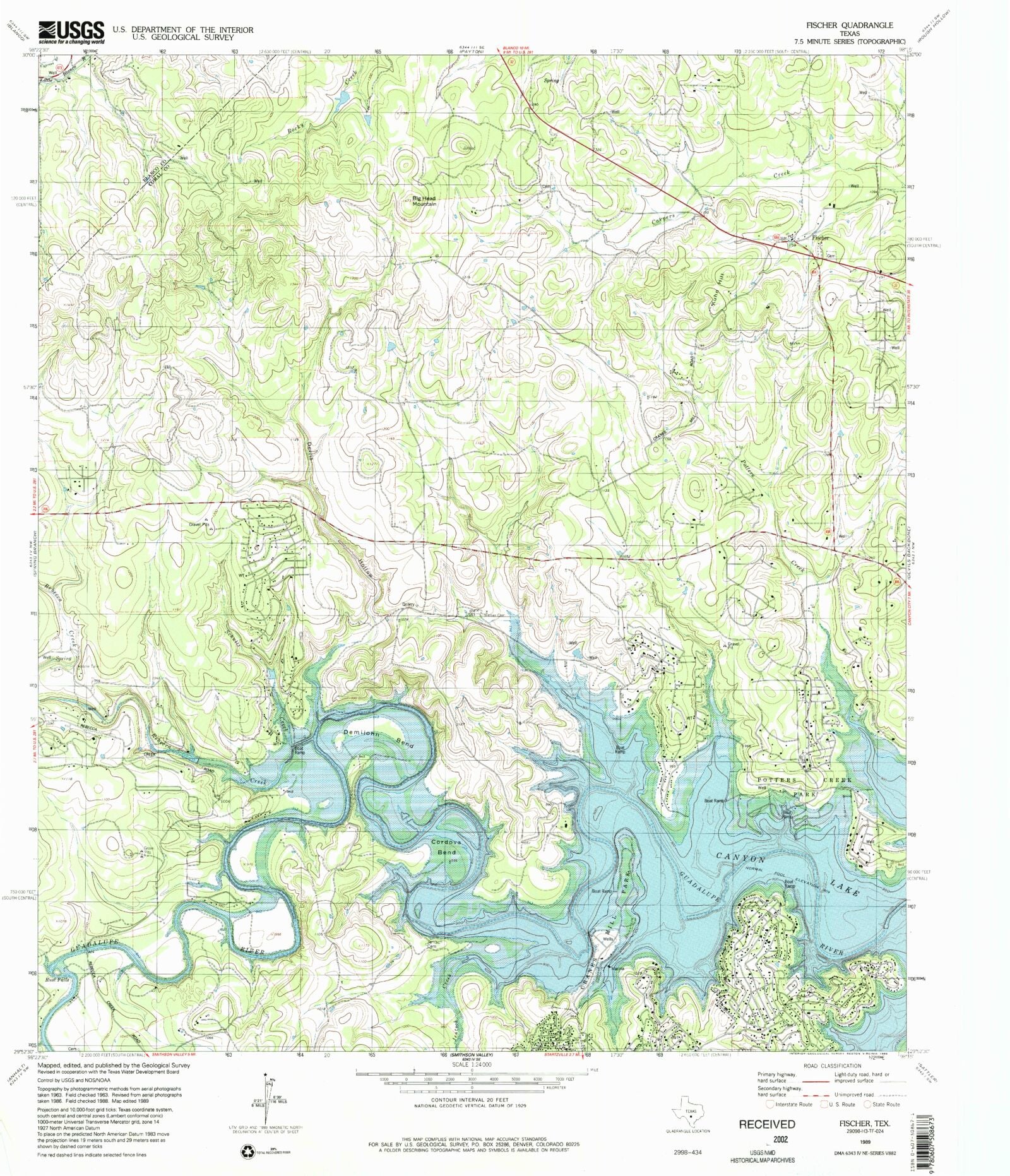 Classic USGS Fischer Texas 7.5'x7.5' Topo Map – MyTopo Map Store