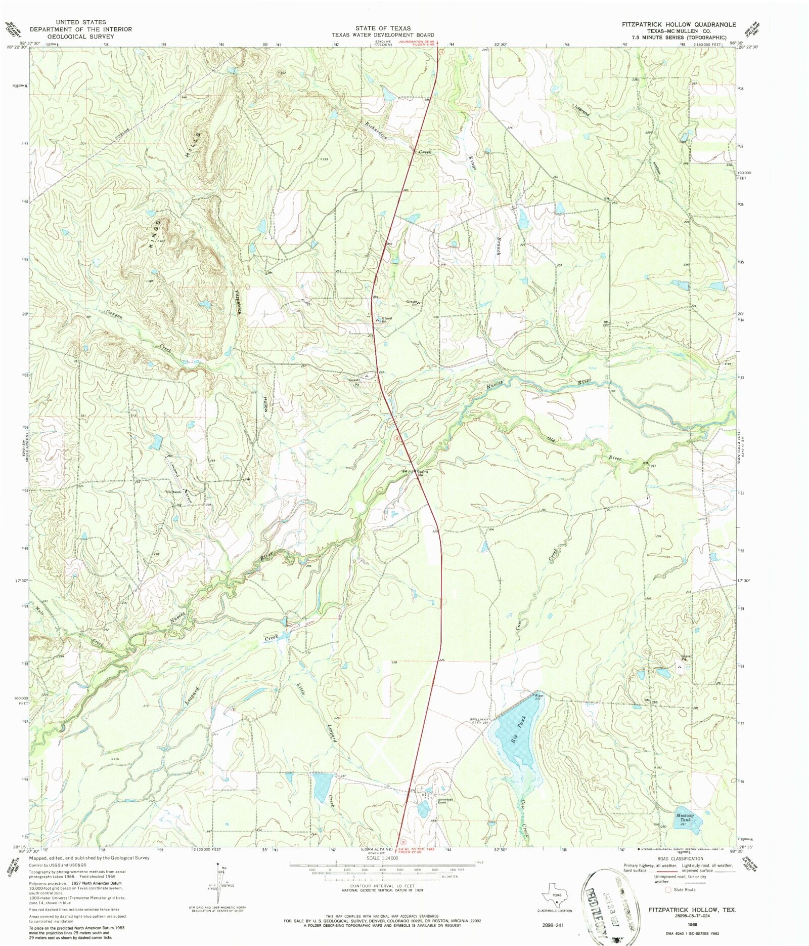 Classic USGS Fitzpatrick Hollow Texas 7.5'x7.5' Topo Map – MyTopo Map Store