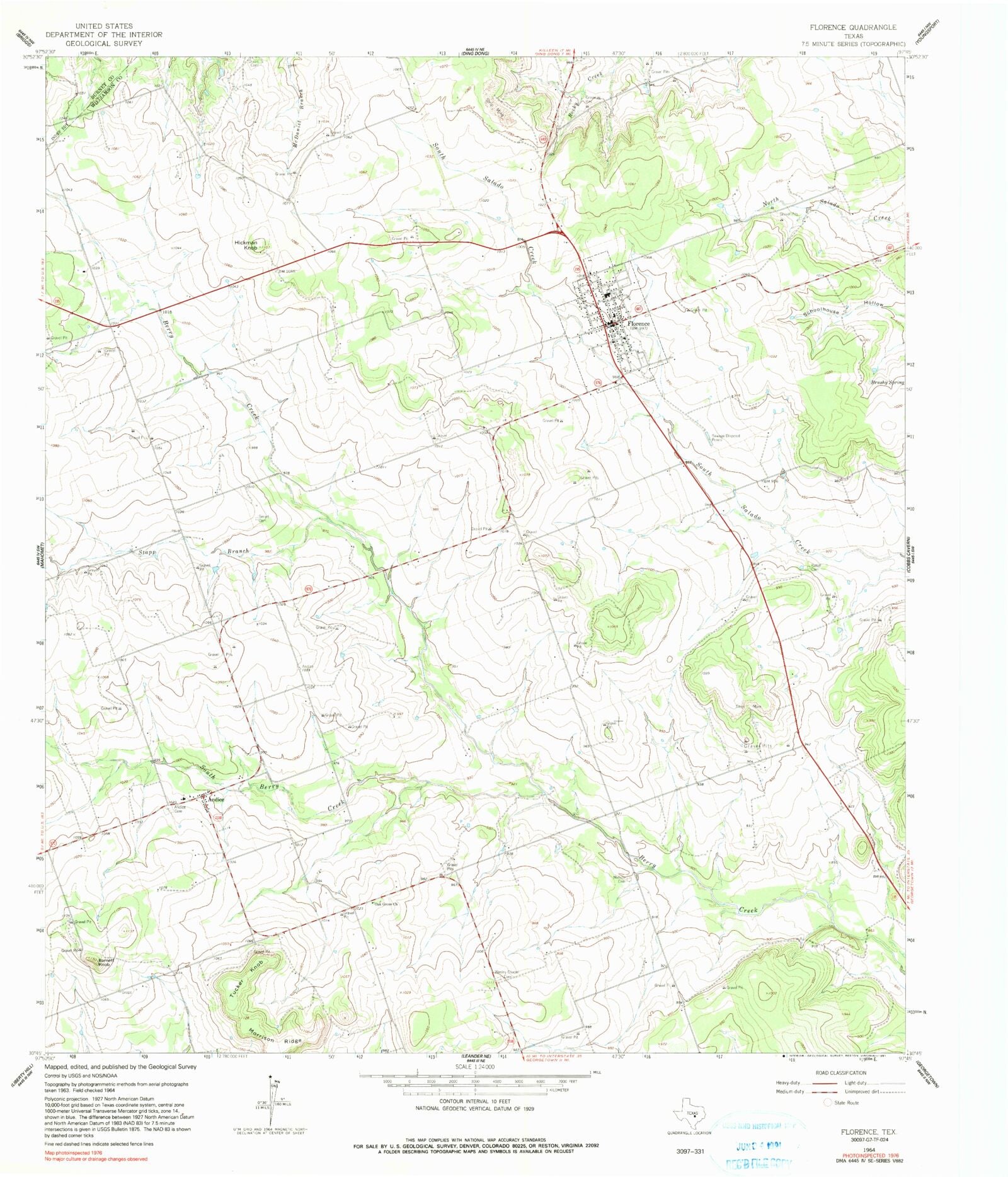 Classic USGS Florence Texas 7.5'x7.5' Topo Map – MyTopo Map Store