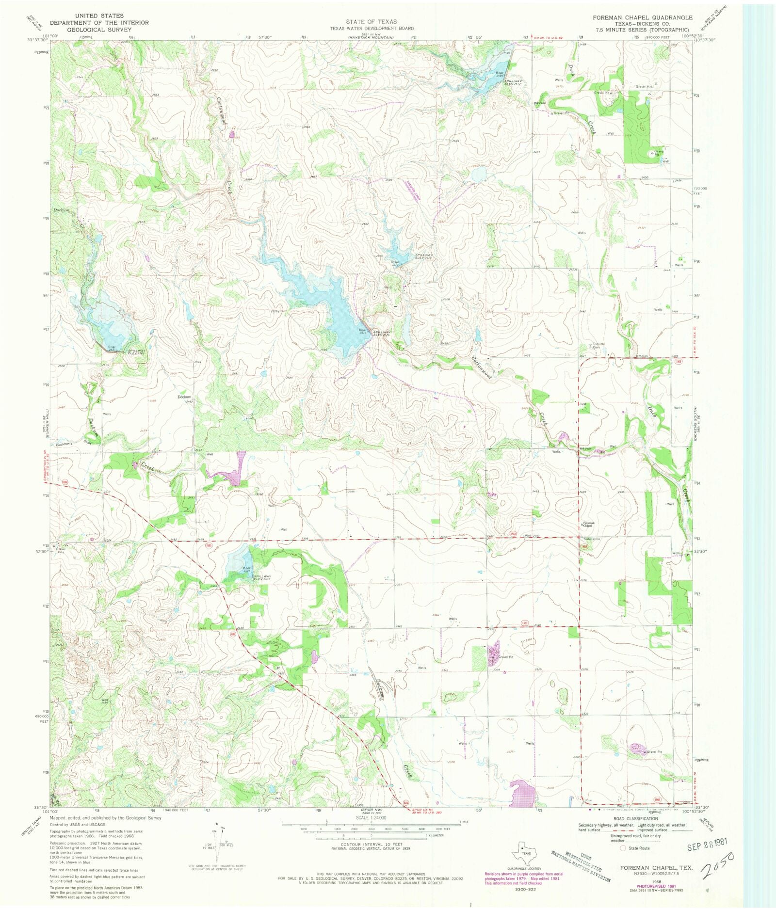 Classic USGS Foreman Chapel Texas 7.5'x7.5' Topo Map – MyTopo Map Store