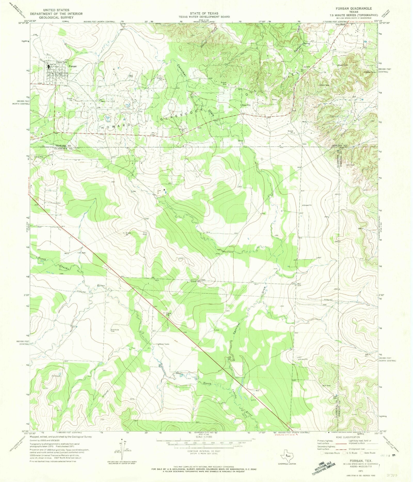 Classic USGS Forsan Texas 7.5'x7.5' Topo Map – MyTopo Map Store