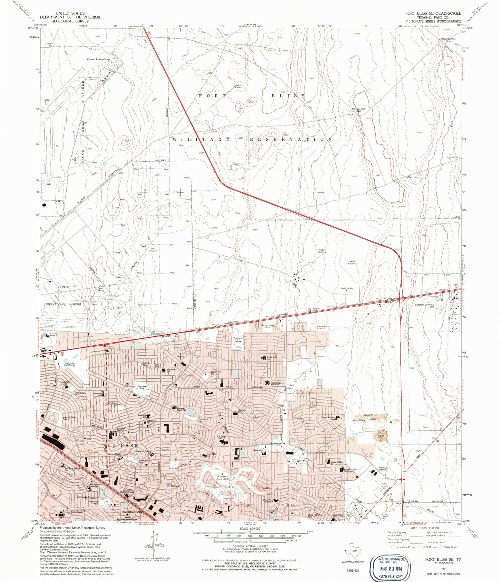 Classic USGS Fort Bliss SE Texas 7.5'x7.5' Topo Map – MyTopo Map Store
