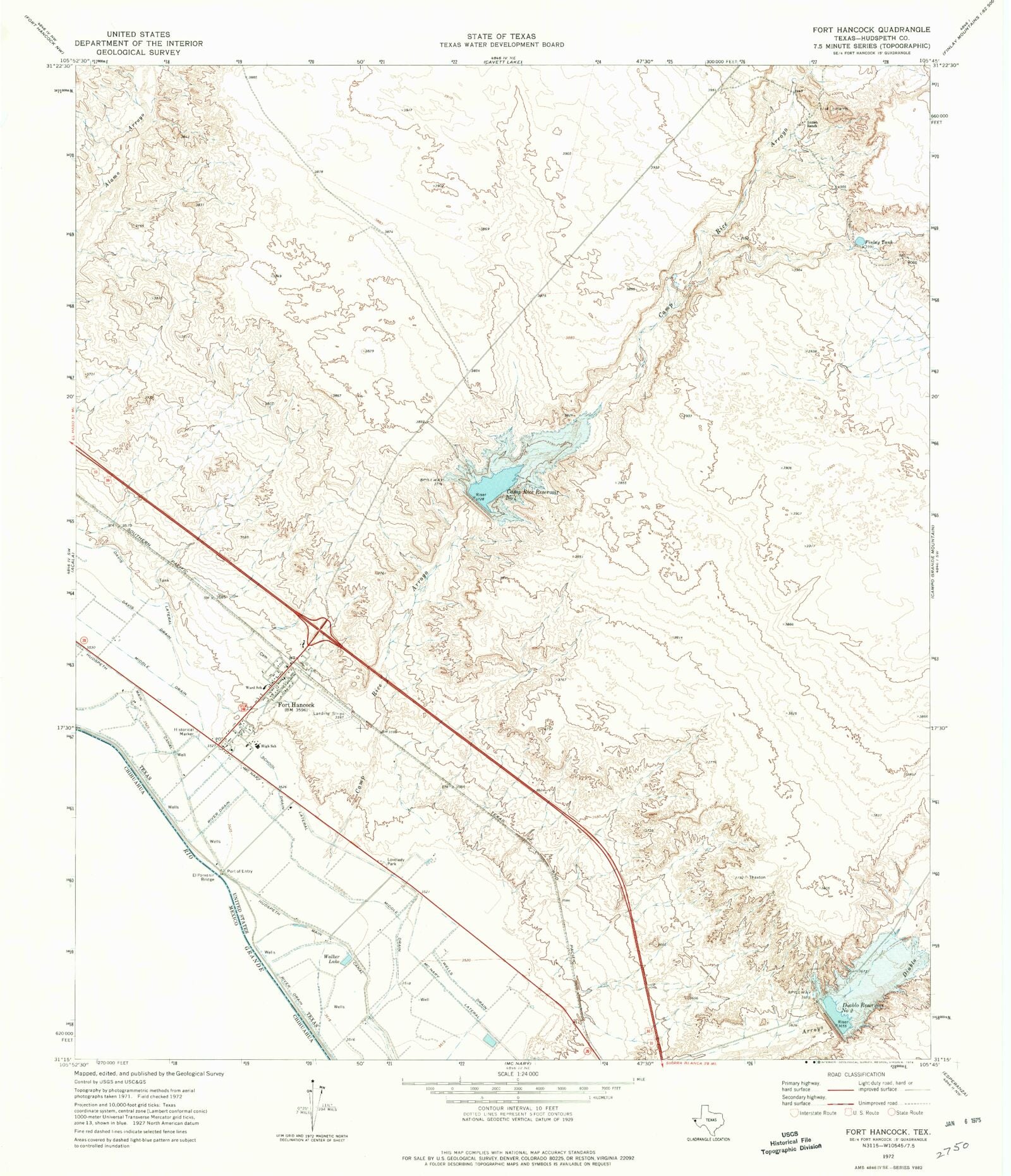 Classic USGS Fort Hancock Texas 7.5'x7.5' Topo Map – MyTopo Map Store