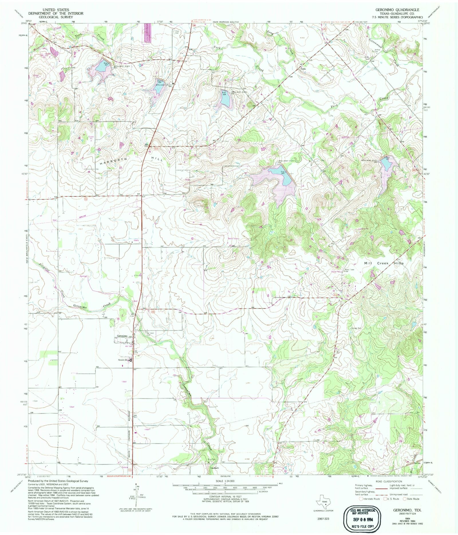 Classic USGS Geronimo Texas 7.5'x7.5' Topo Map – MyTopo Map Store