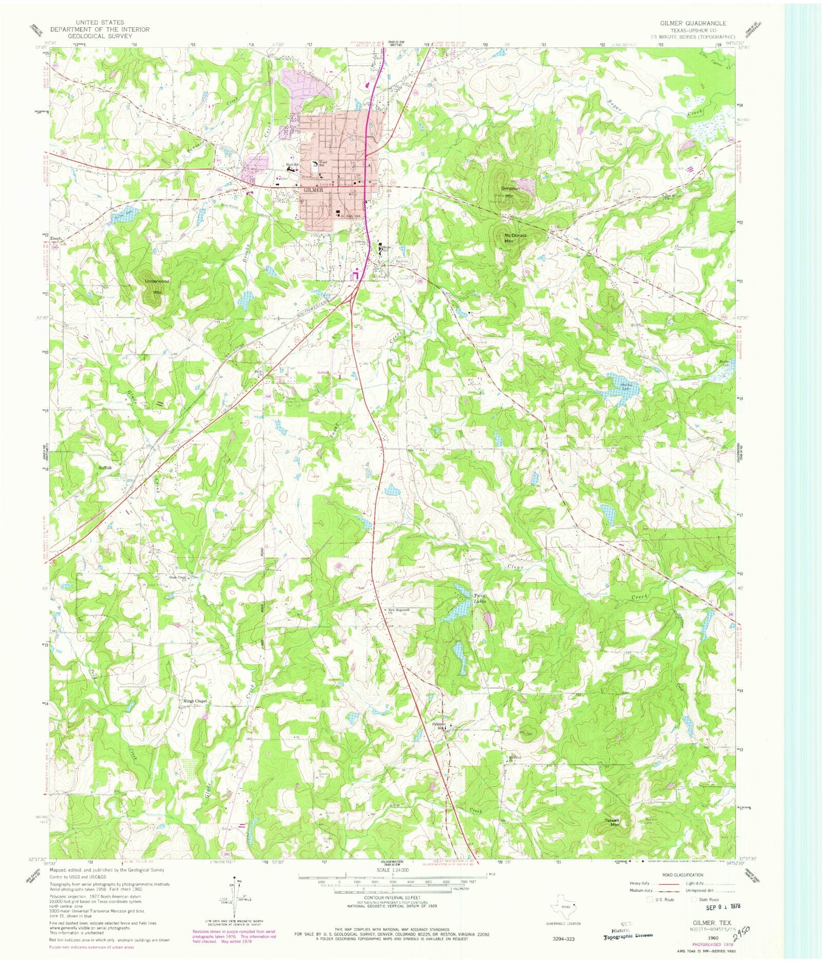 Classic USGS Gilmer Texas 7.5'x7.5' Topo Map – MyTopo Map Store