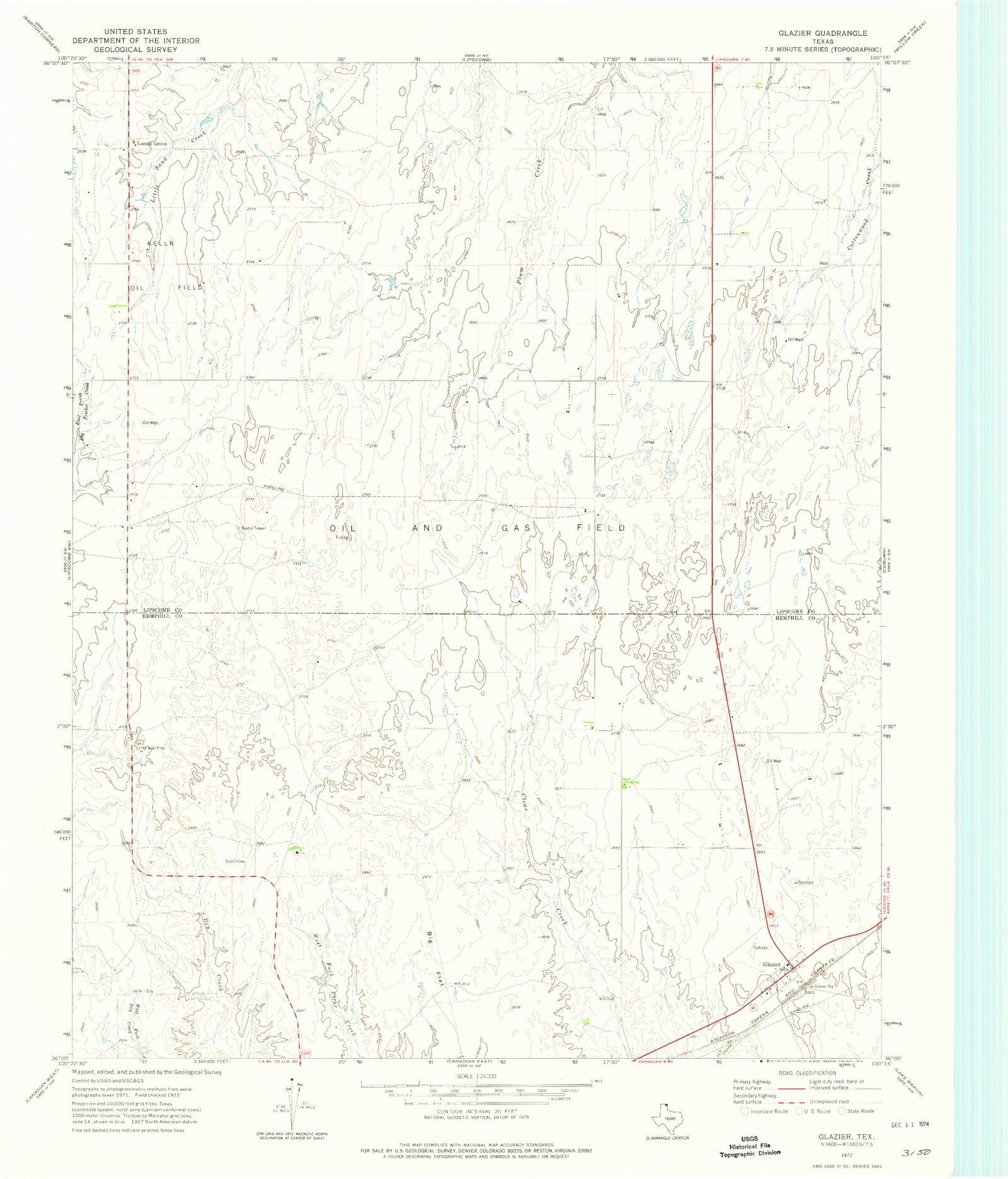 Classic USGS Glazier Texas 7.5'x7.5' Topo Map – MyTopo Map Store