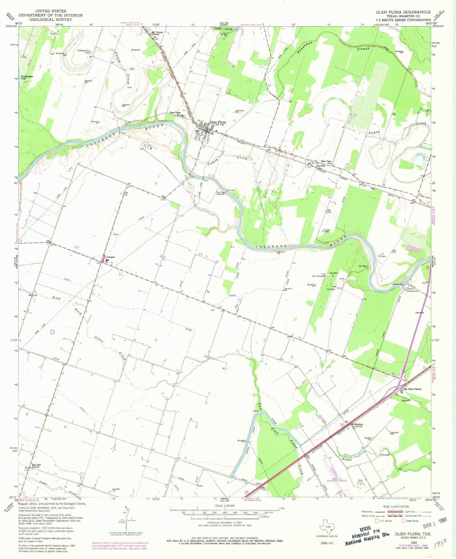 Classic USGS Glen Flora Texas 7.5'x7.5' Topo Map – MyTopo Map Store