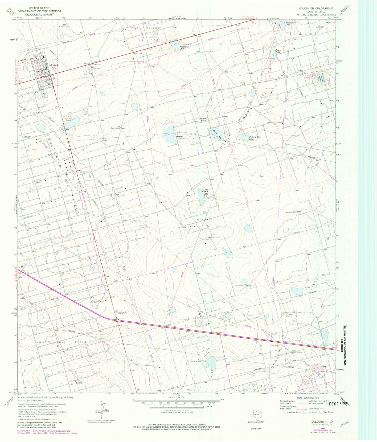 Classic USGS Goldsmith Texas 7.5'x7.5' Topo Map – MyTopo Map Store