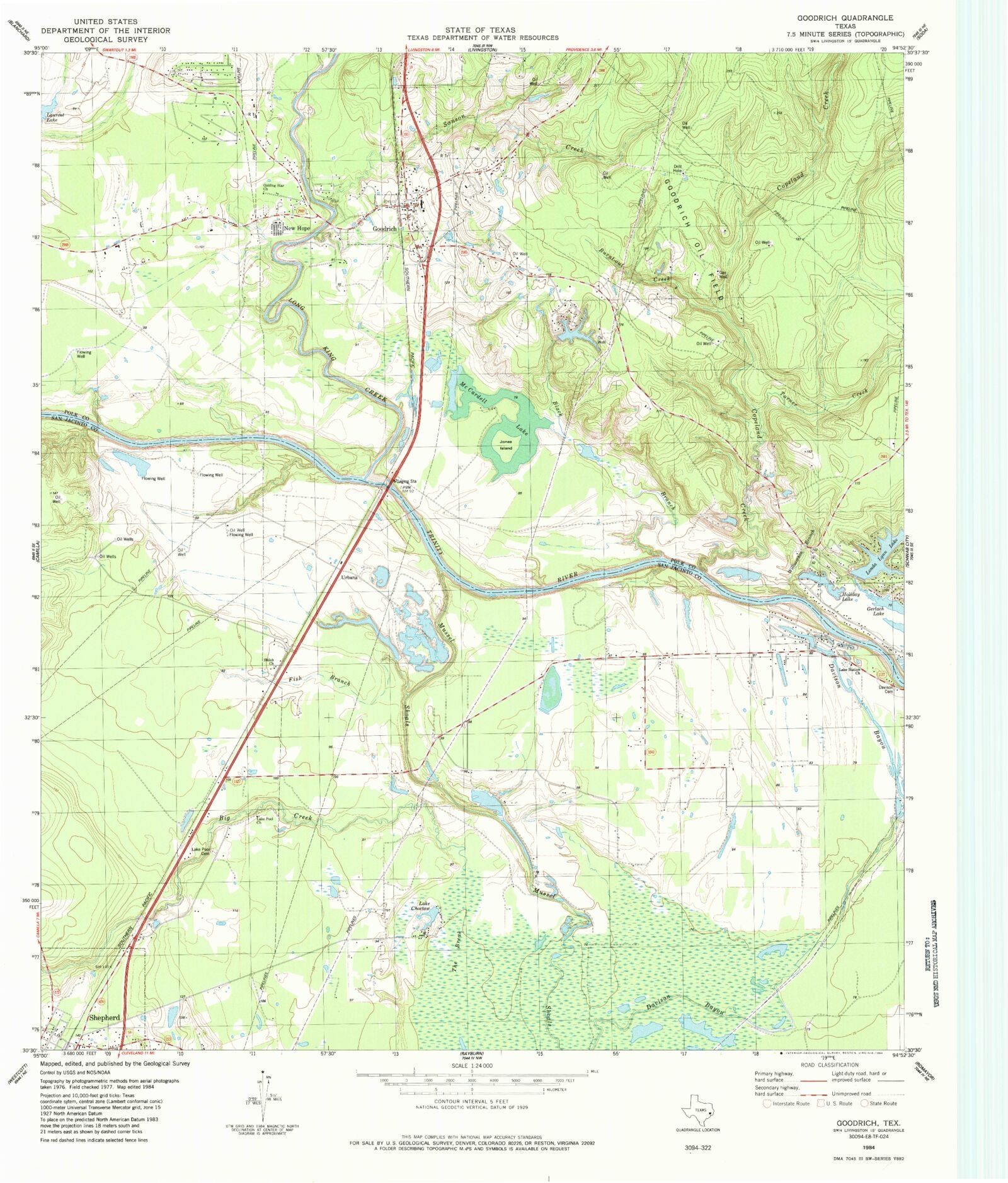 Classic USGS Goodrich Texas 7.5'x7.5' Topo Map – MyTopo Map Store