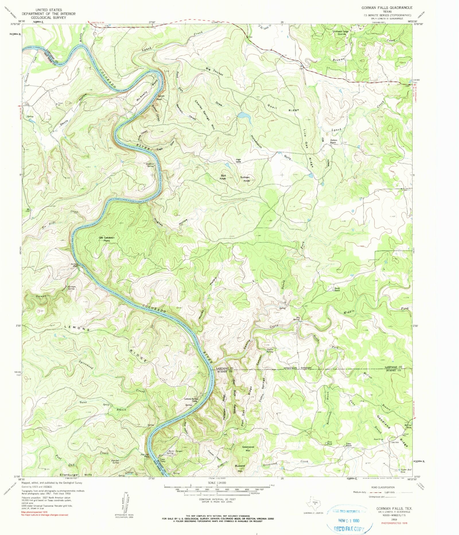 Classic USGS Gorman Falls Texas 7.5'x7.5' Topo Map – MyTopo Map Store