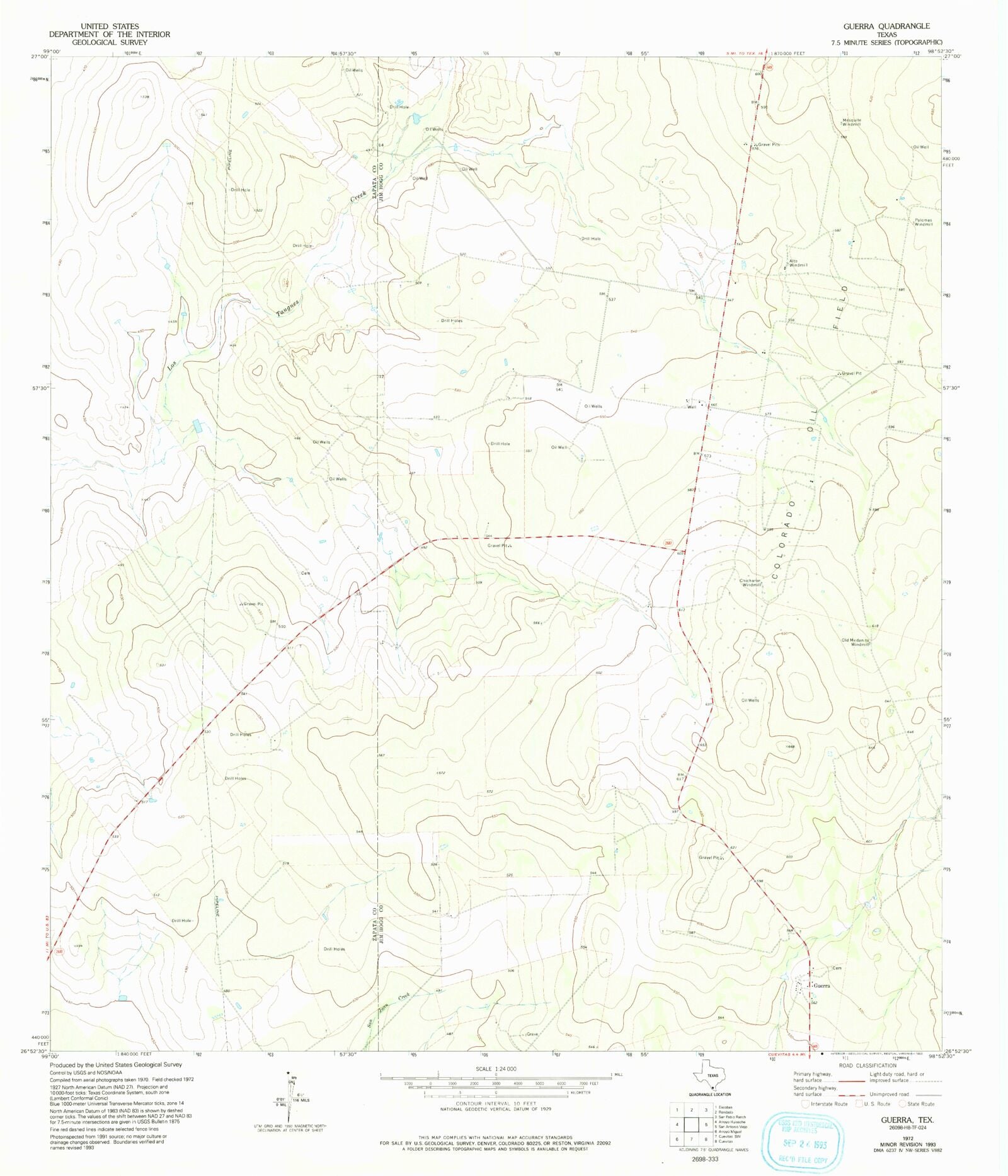 Classic USGS Guerra Texas 7.5'x7.5' Topo Map – MyTopo Map Store