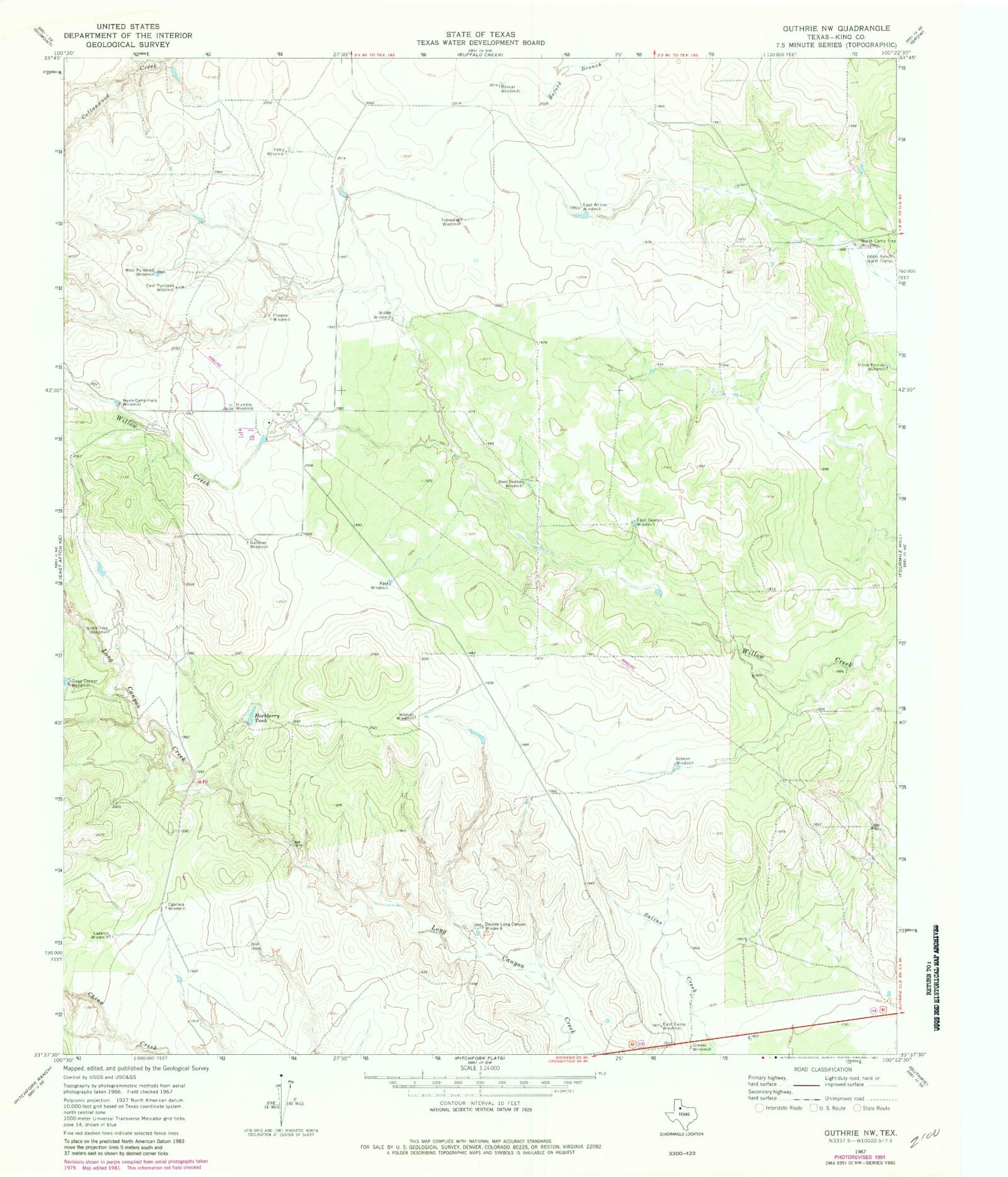 Classic USGS Guthrie NW Texas 7.5'x7.5' Topo Map – MyTopo Map Store
