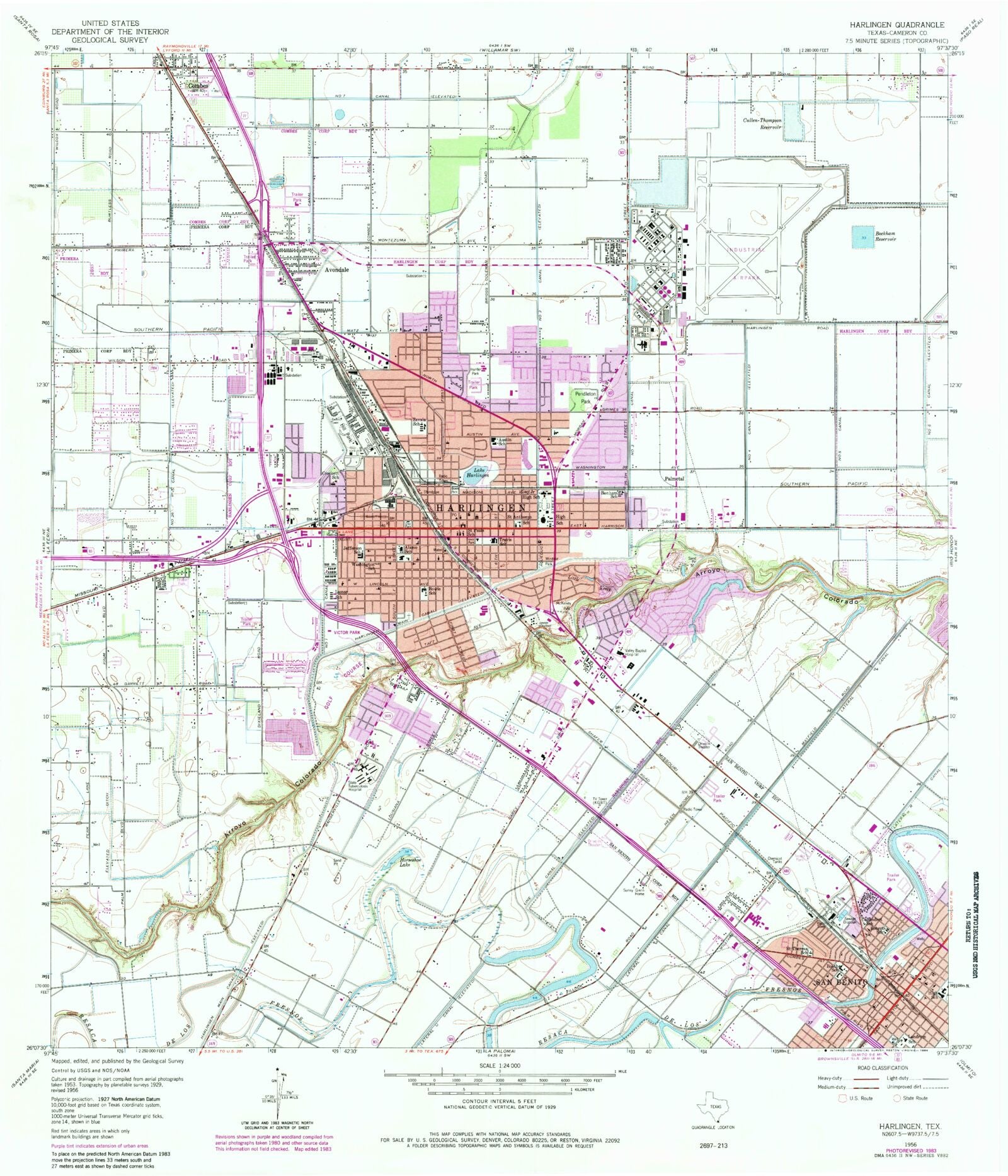 Classic USGS Harlingen Texas 7.5'x7.5' Topo Map – MyTopo Map Store