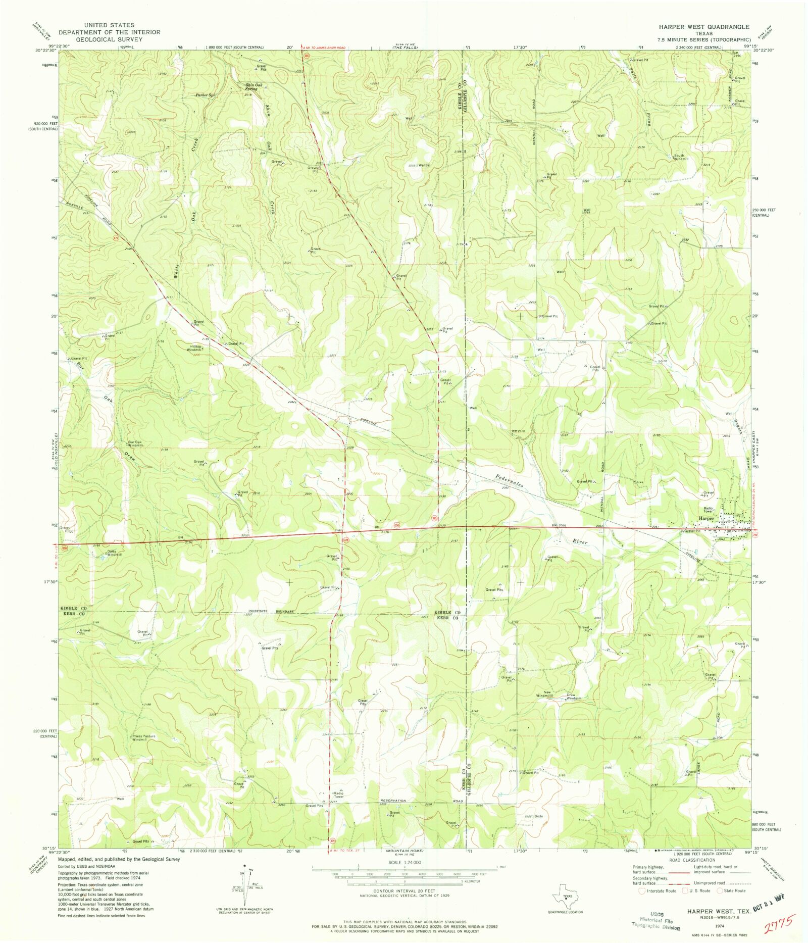 Classic USGS Harper West Texas 7.5'x7.5' Topo Map – MyTopo Map Store