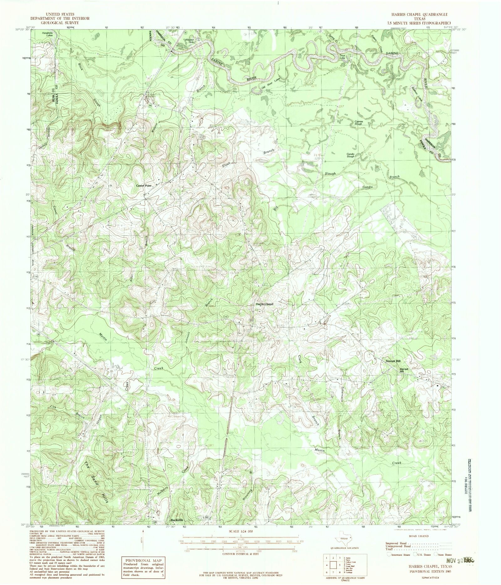 Classic USGS Harris Chapel Texas 7.5'x7.5' Topo Map – MyTopo Map Store