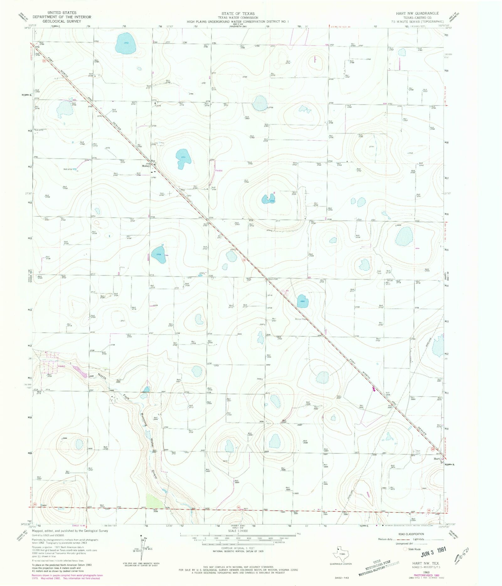 Classic USGS Hart NW Texas 7.5'x7.5' Topo Map – MyTopo Map Store