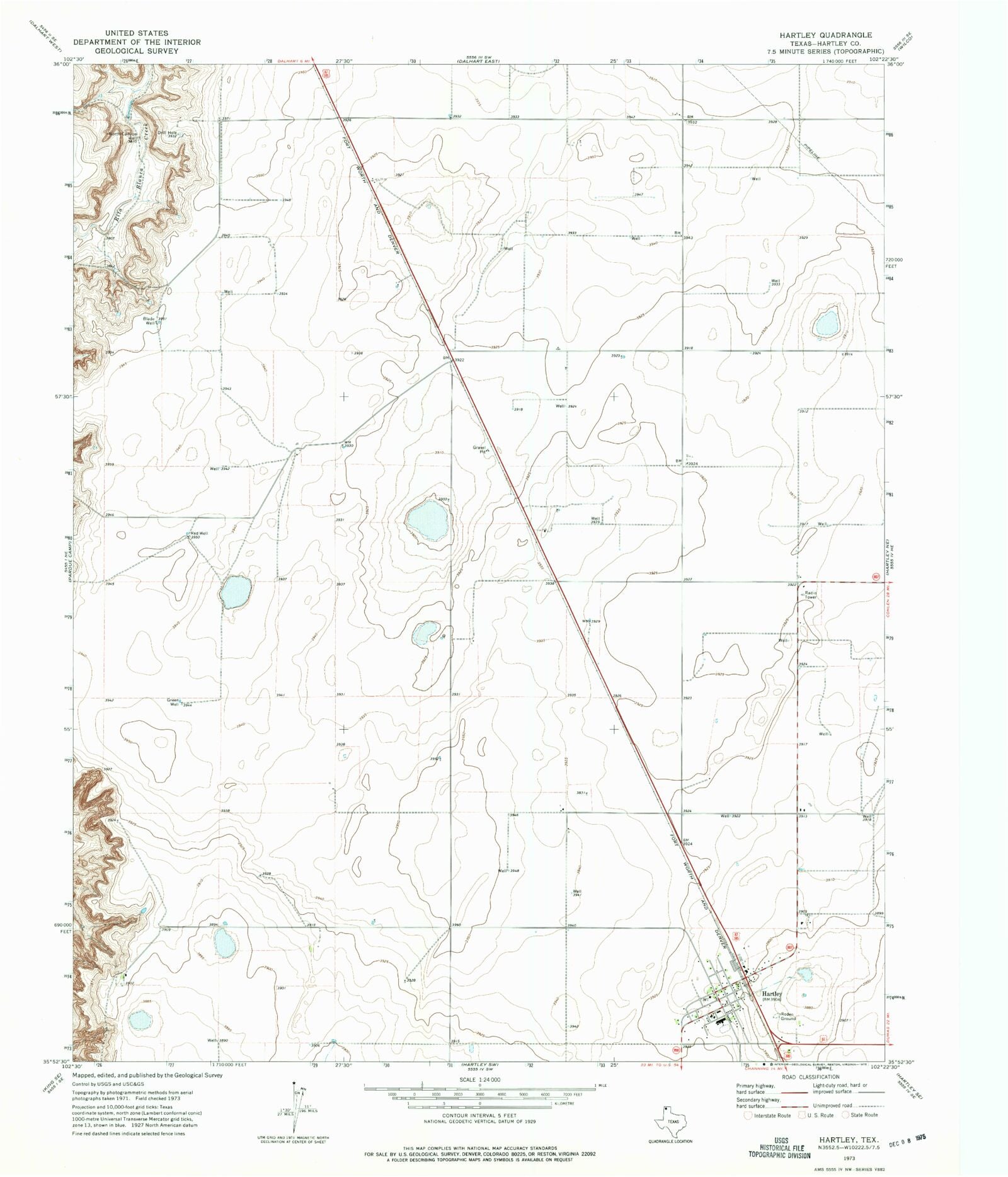 Classic USGS Hartley Texas 7.5'x7.5' Topo Map – MyTopo Map Store