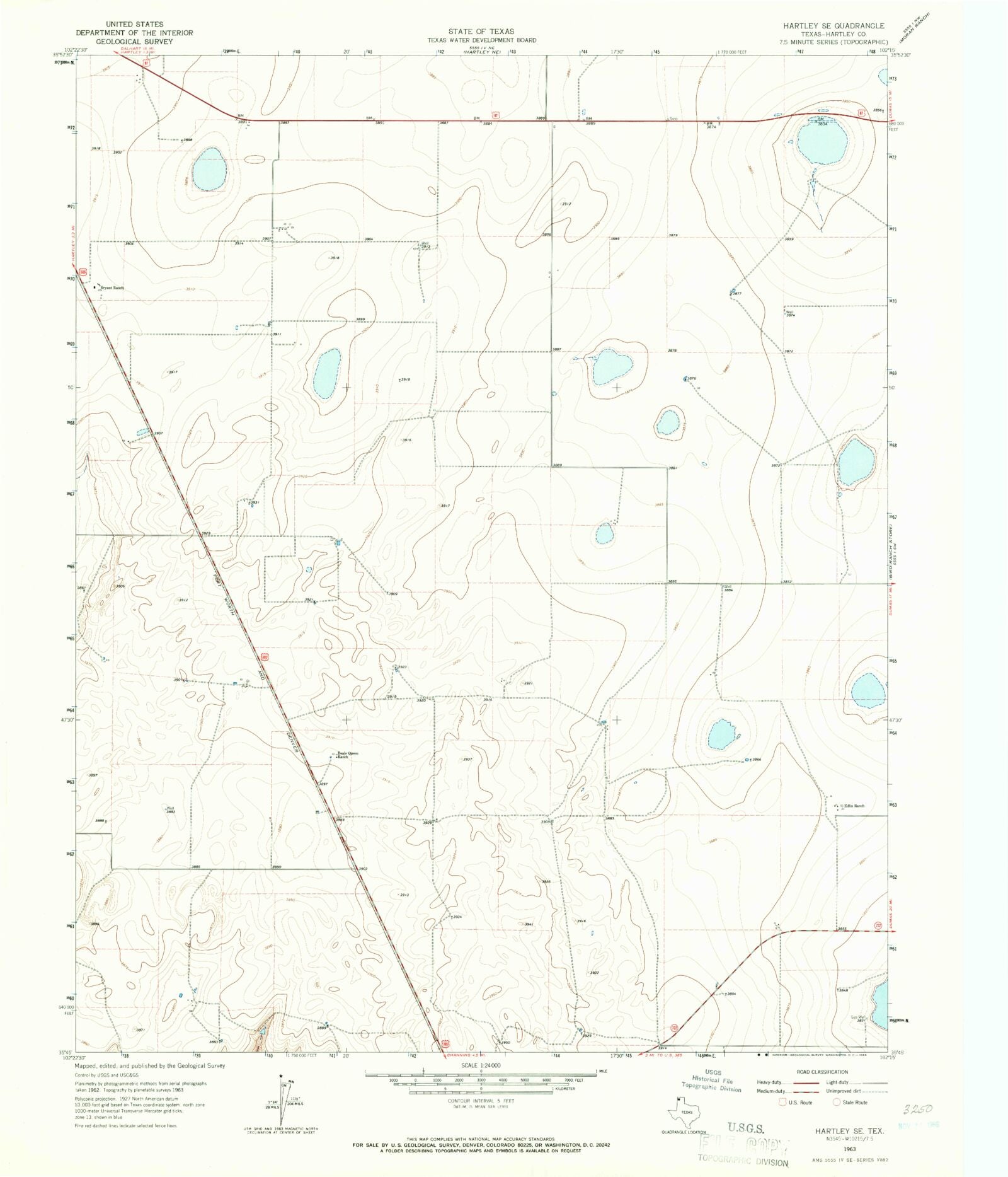 Classic USGS Hartley SE Texas 7.5'x7.5' Topo Map – MyTopo Map Store