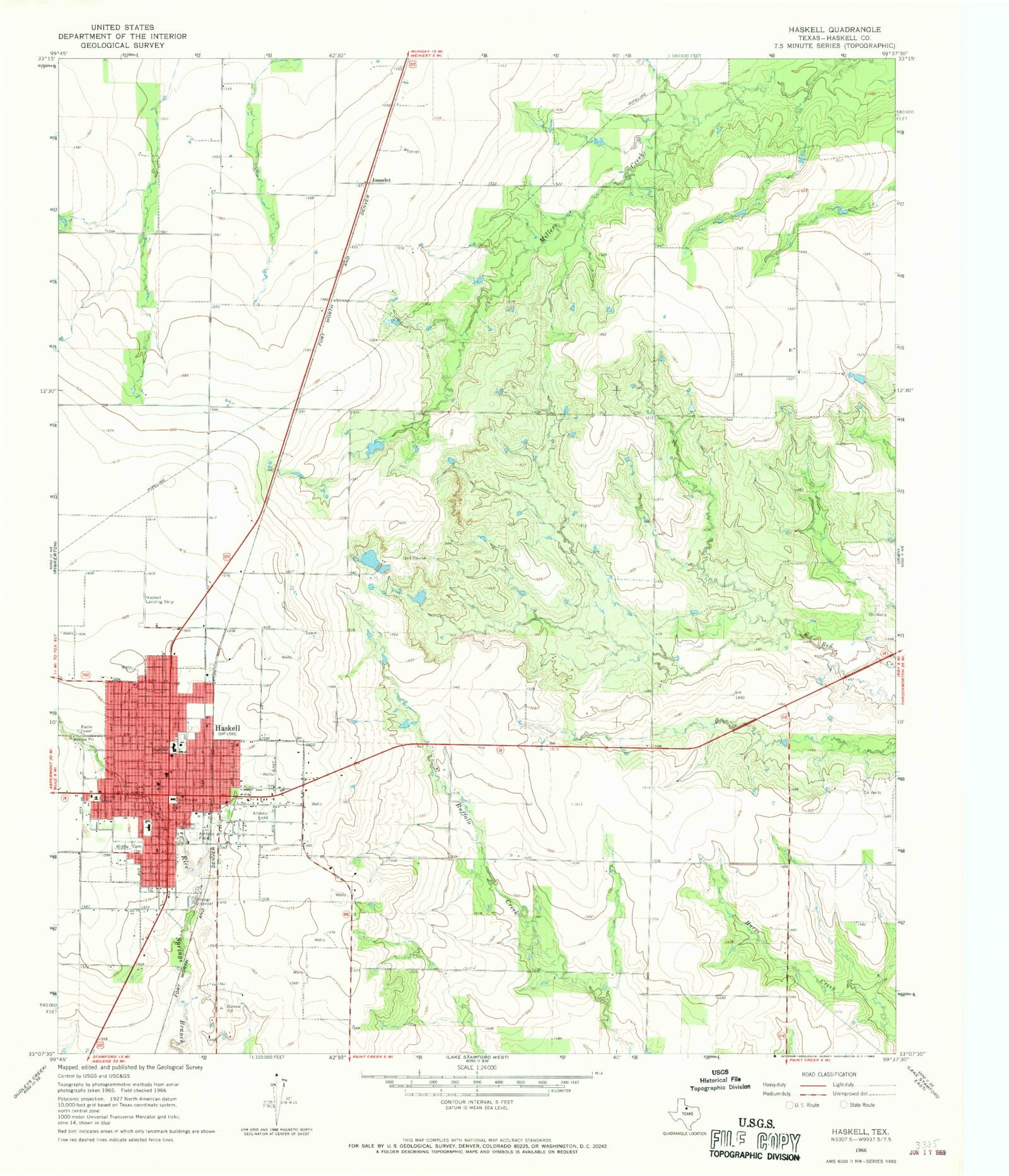 Classic USGS Haskell Texas 7.5'x7.5' Topo Map – MyTopo Map Store