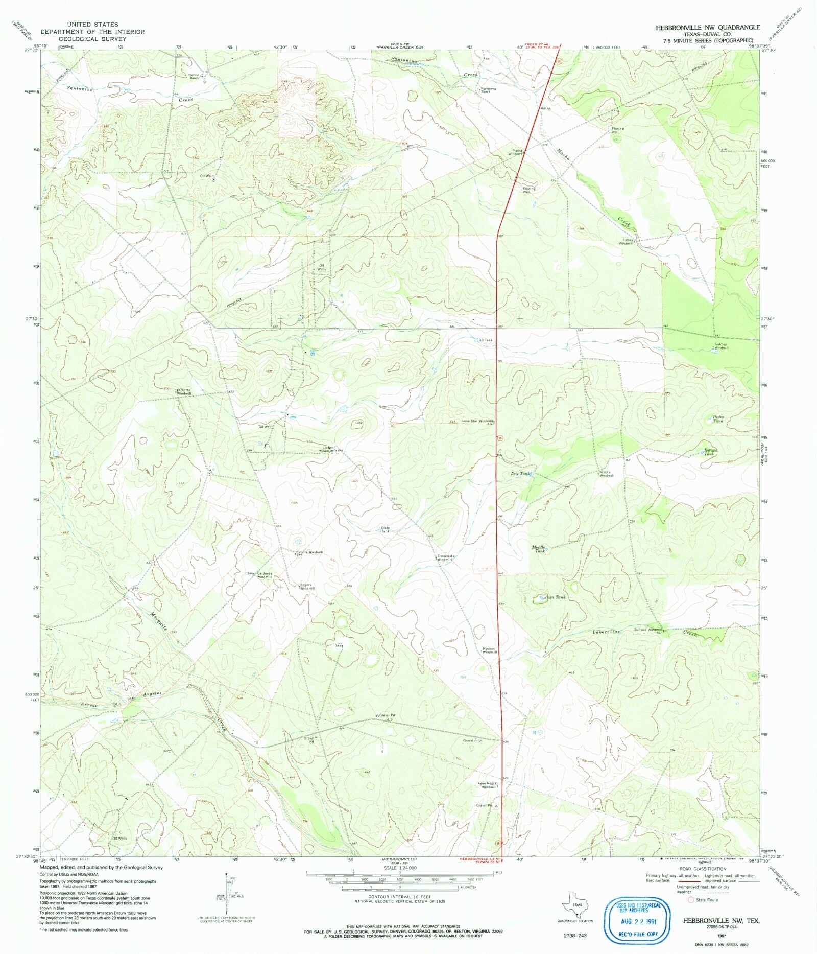 Classic USGS Hebbronville NW Texas 7.5'x7.5' Topo Map – MyTopo Map Store